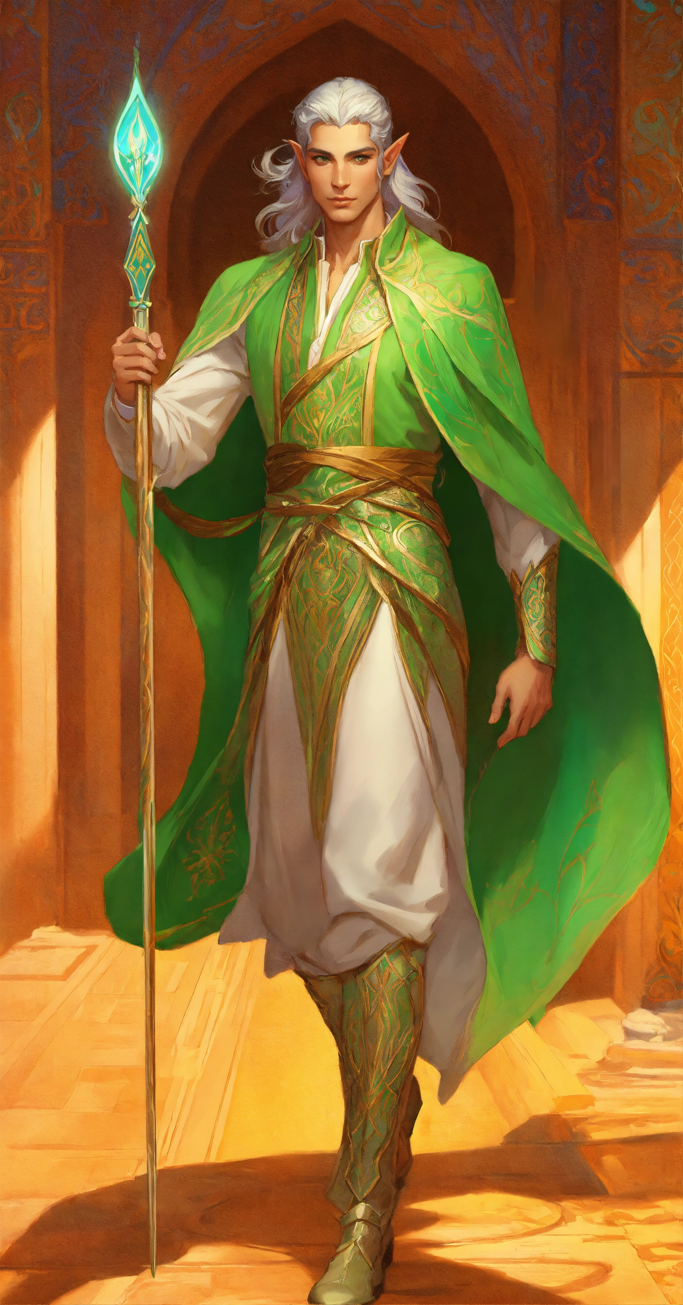 Lexica - Persian Male Elf Wizard with magical staff, high cheekbones ...