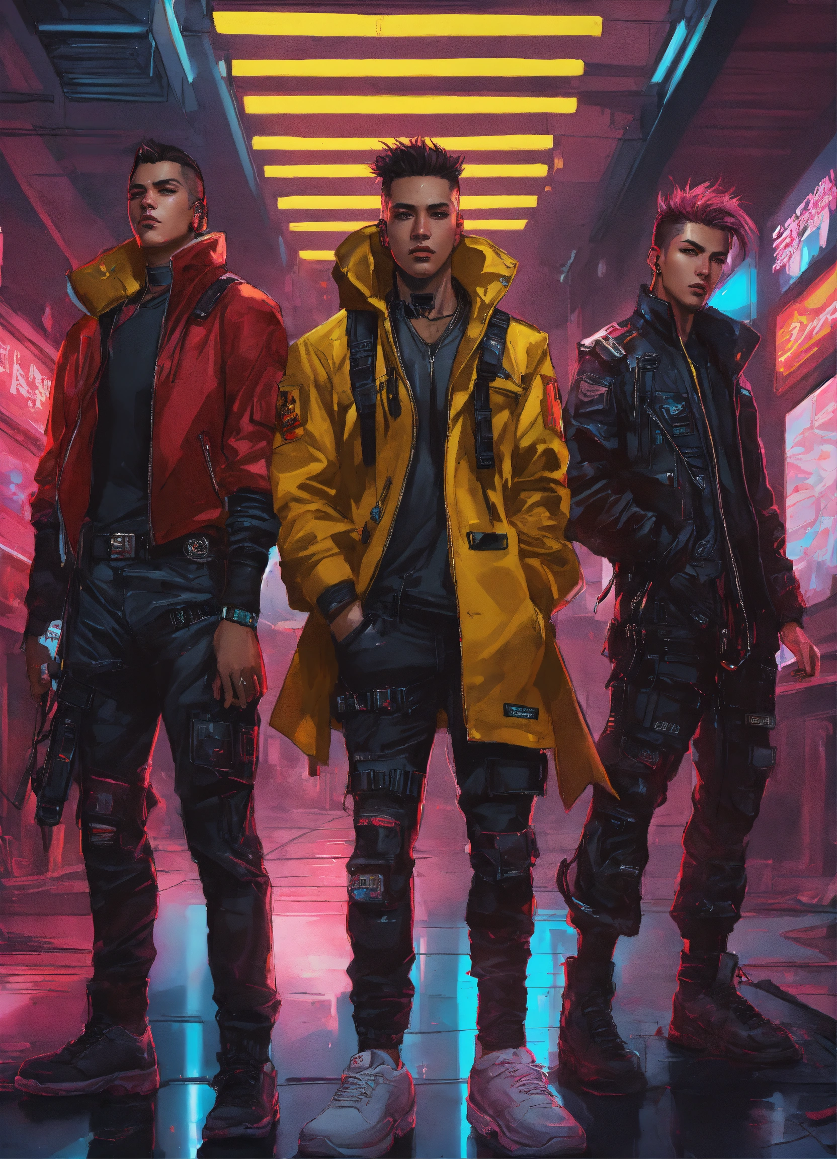 Lexica - Cyberpunk k-Pop band with 3 guys gritty hyper realistic comic ...