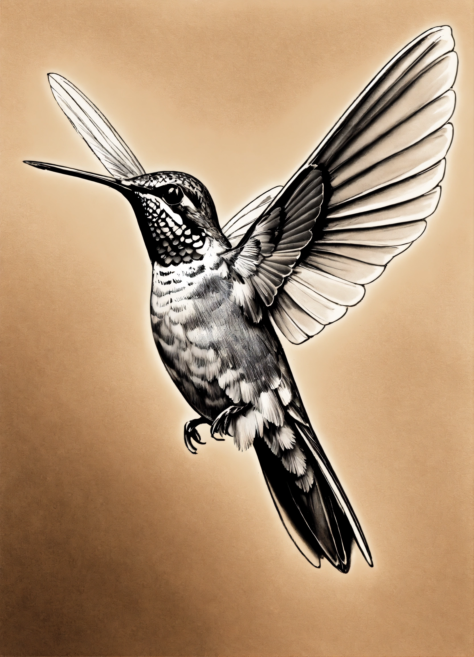 Lexica - A hummingbird in flight with folded wings, shown from the back ...