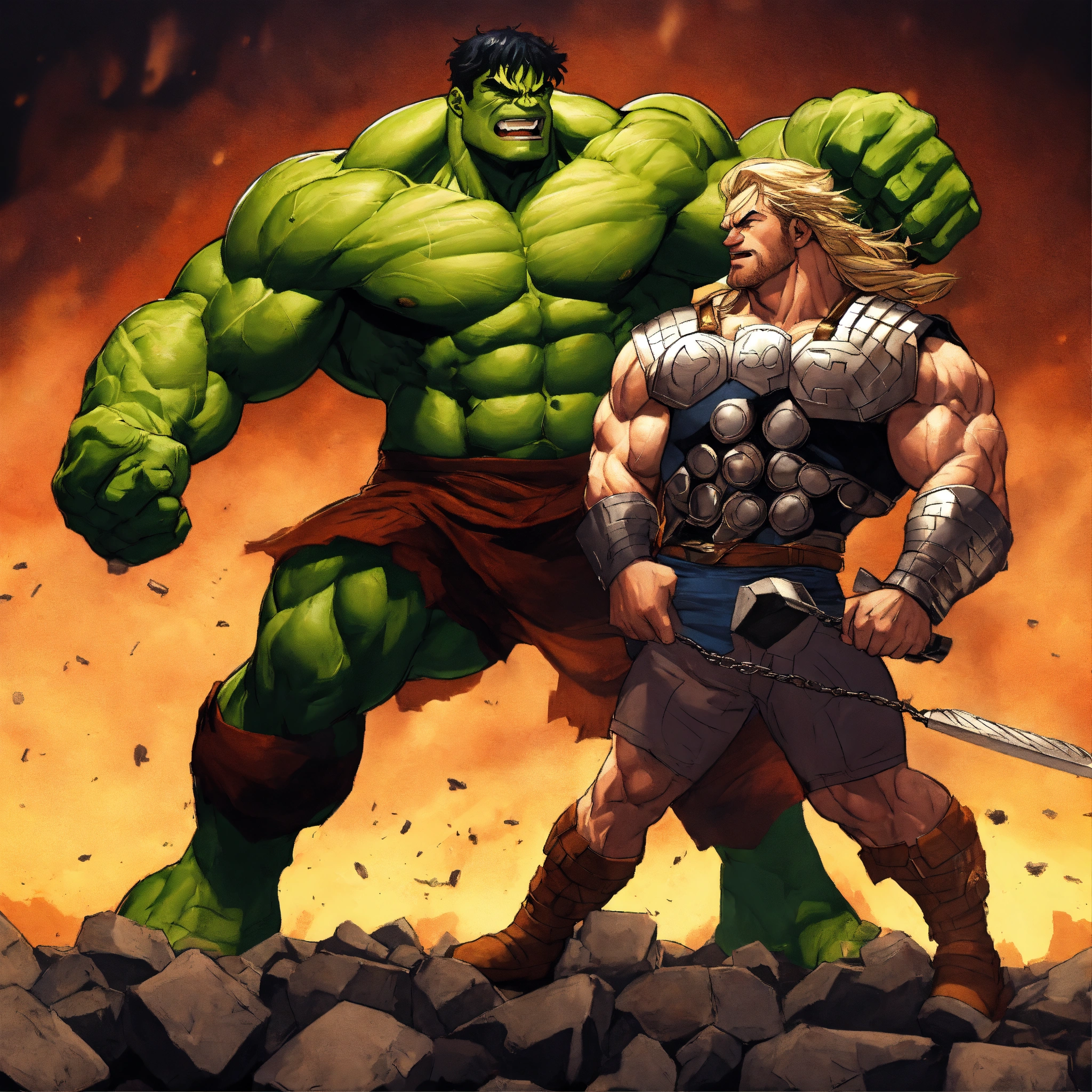 Lexica - Extremely muscular Hulk fighting Thor