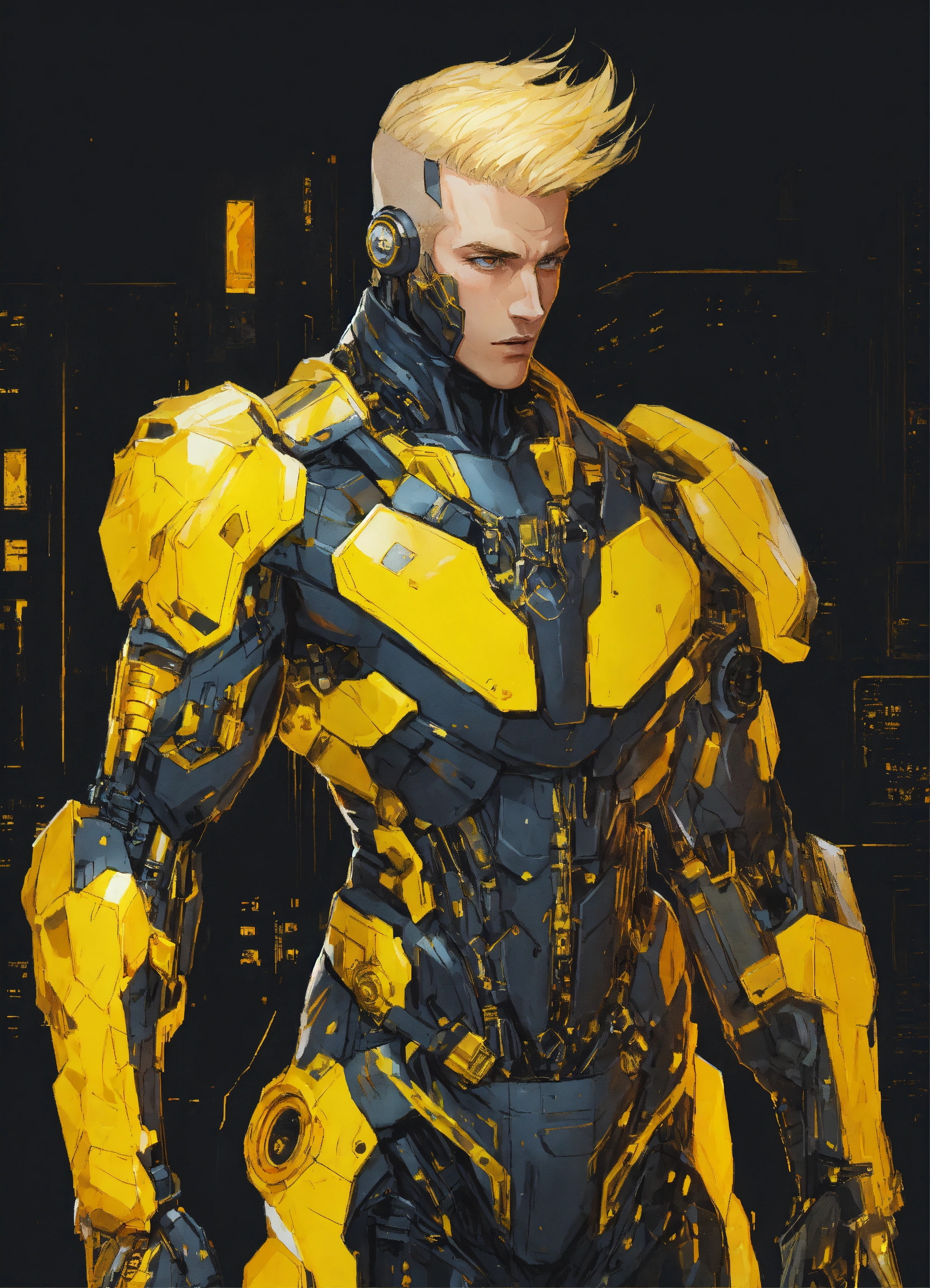 Lexica - Pale dirty-blonde muscular cyberpunk cyborg man with yellow ...