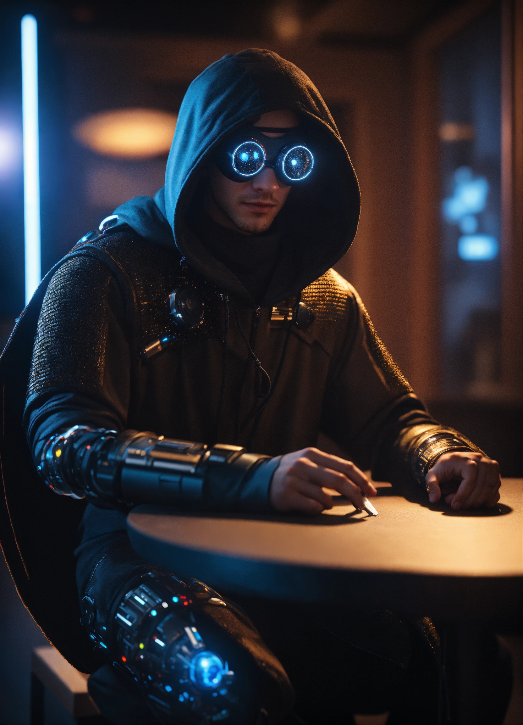 Lexica - Nerdy 25 year old male cyborg hacker wearing futuristic ...