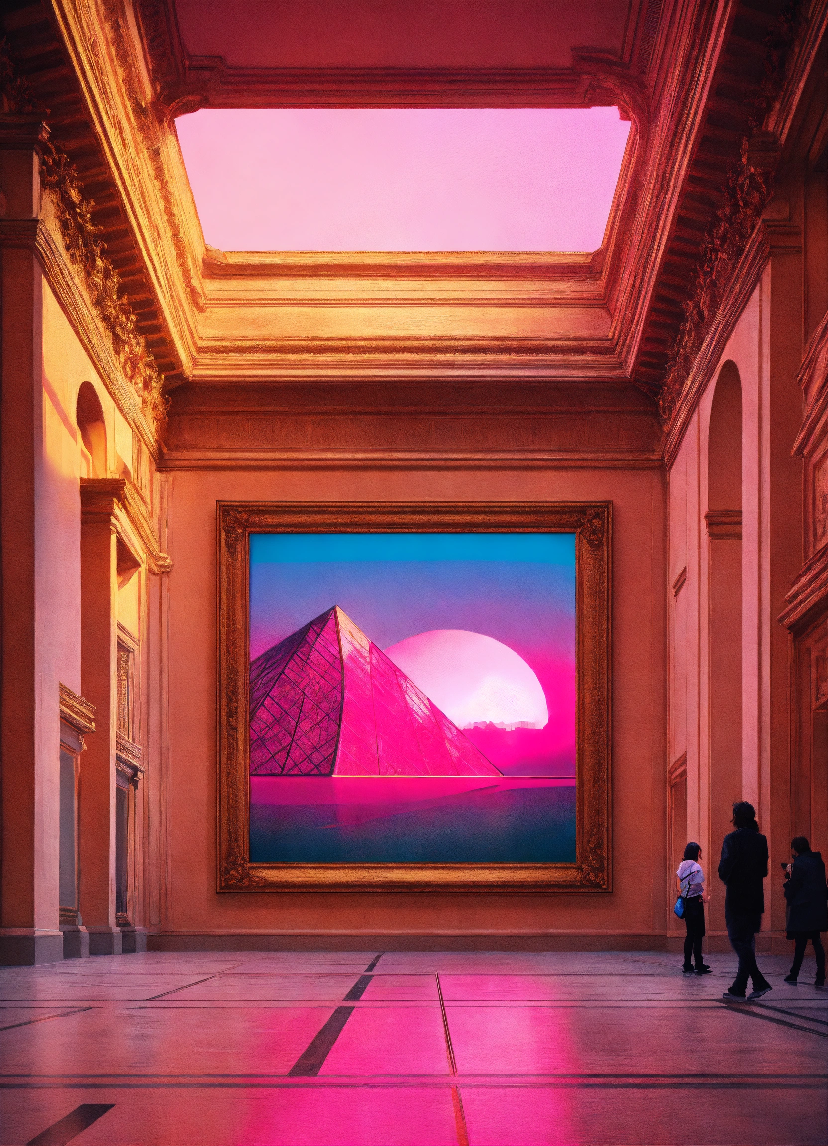 Lexica - Large room at the louvre with massive framed painting on the ...