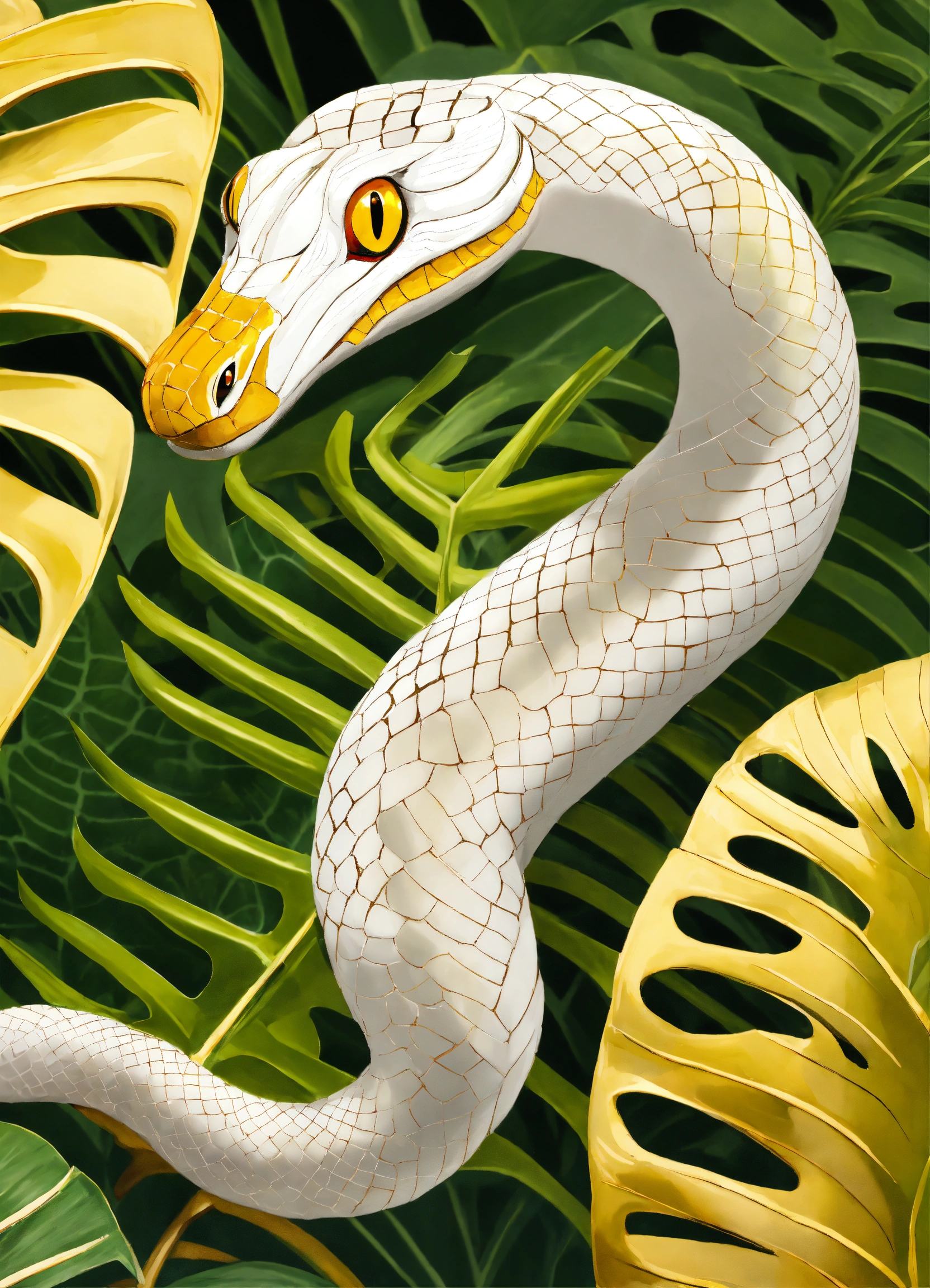 Lexica - White beautiful snake with golden eyes and read head on ...