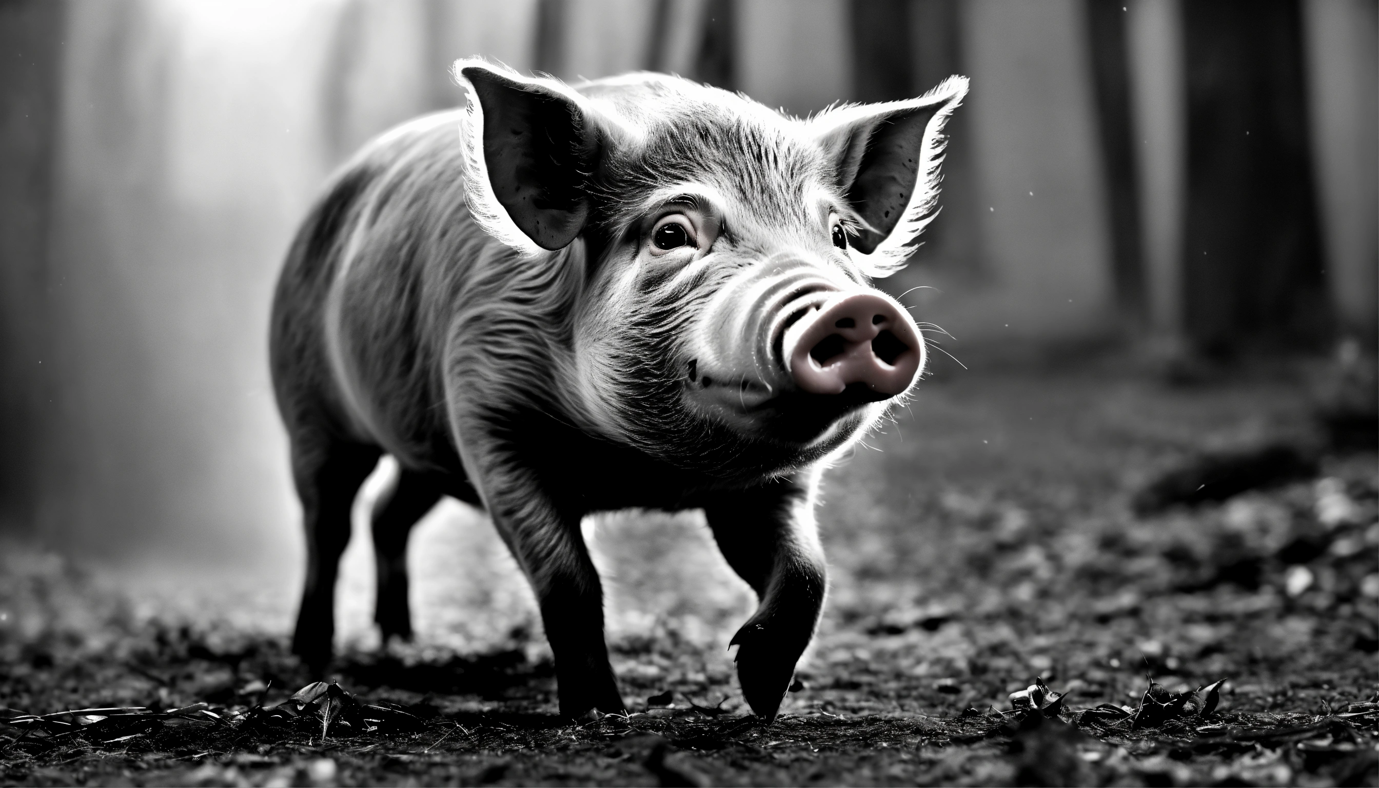 Lexica - A surreal, but photo realistic picture of a scared little pig ...