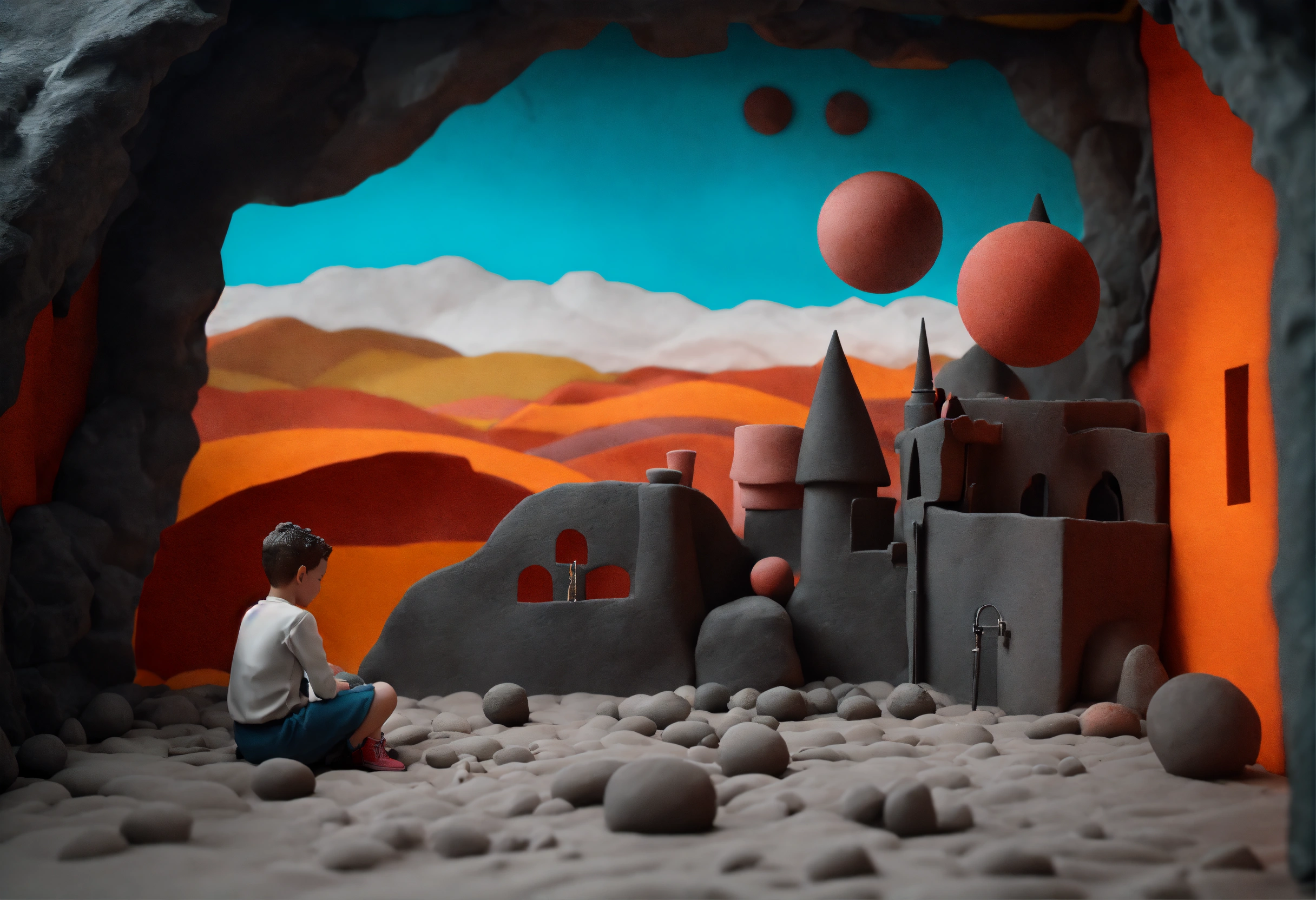 Lexica - Black and white and colors, 3d surreal modeling clay landscape ...