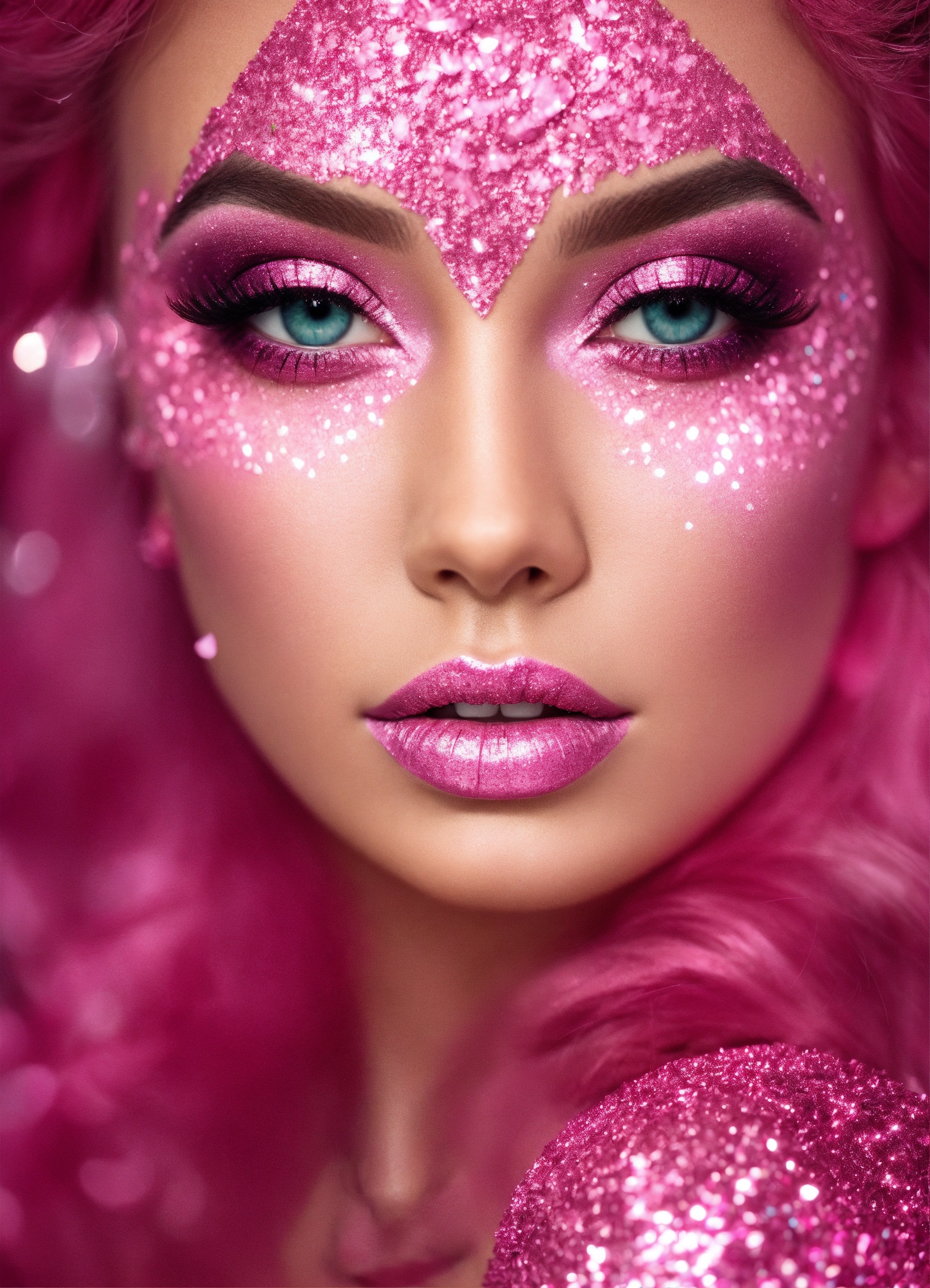 Lexica - Very beautiful woman portrait makeup pink wallpaper glitter
