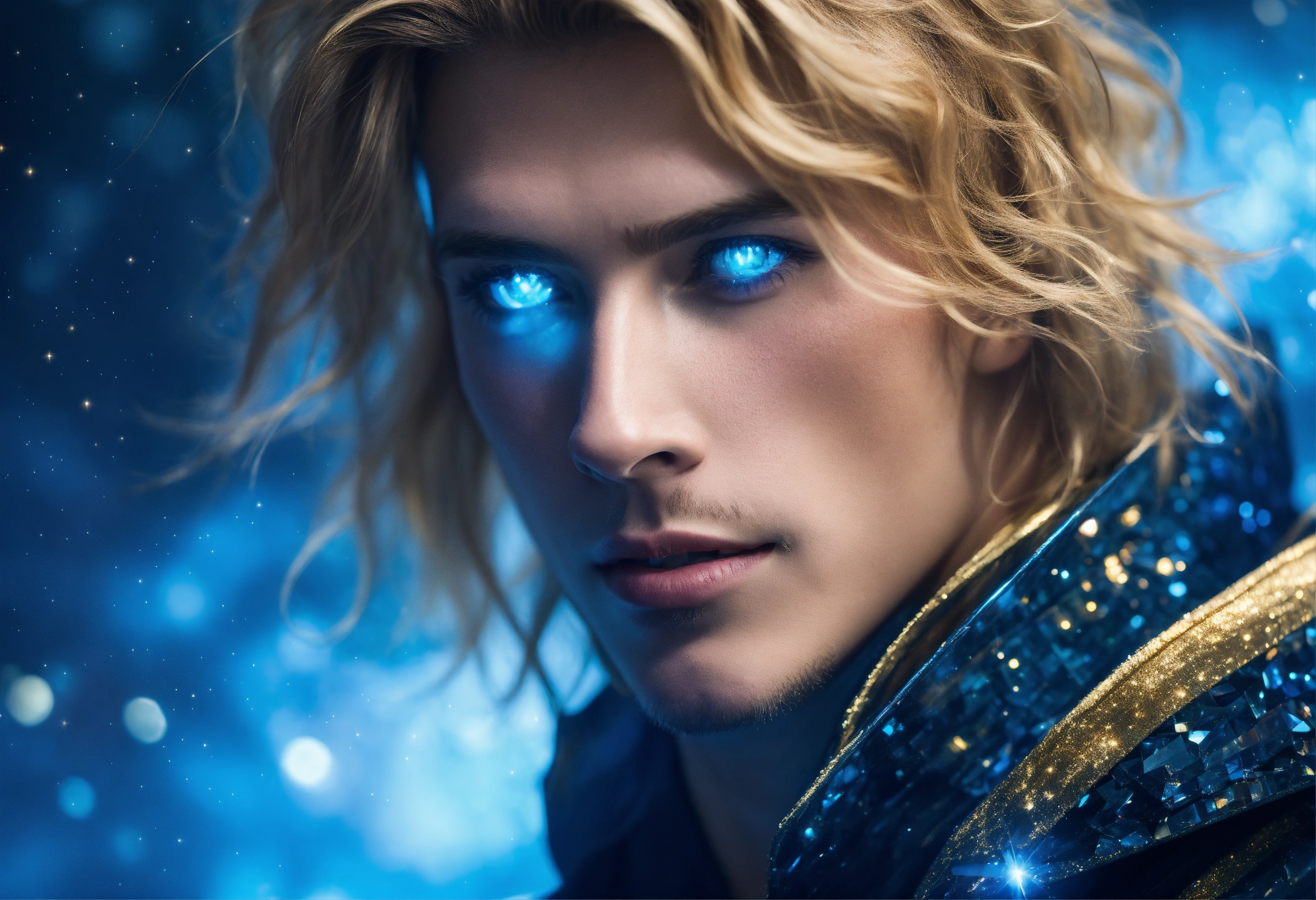 Lexica - Big portrait cosmic Male, Blond, blue eyes, in a galactic ...