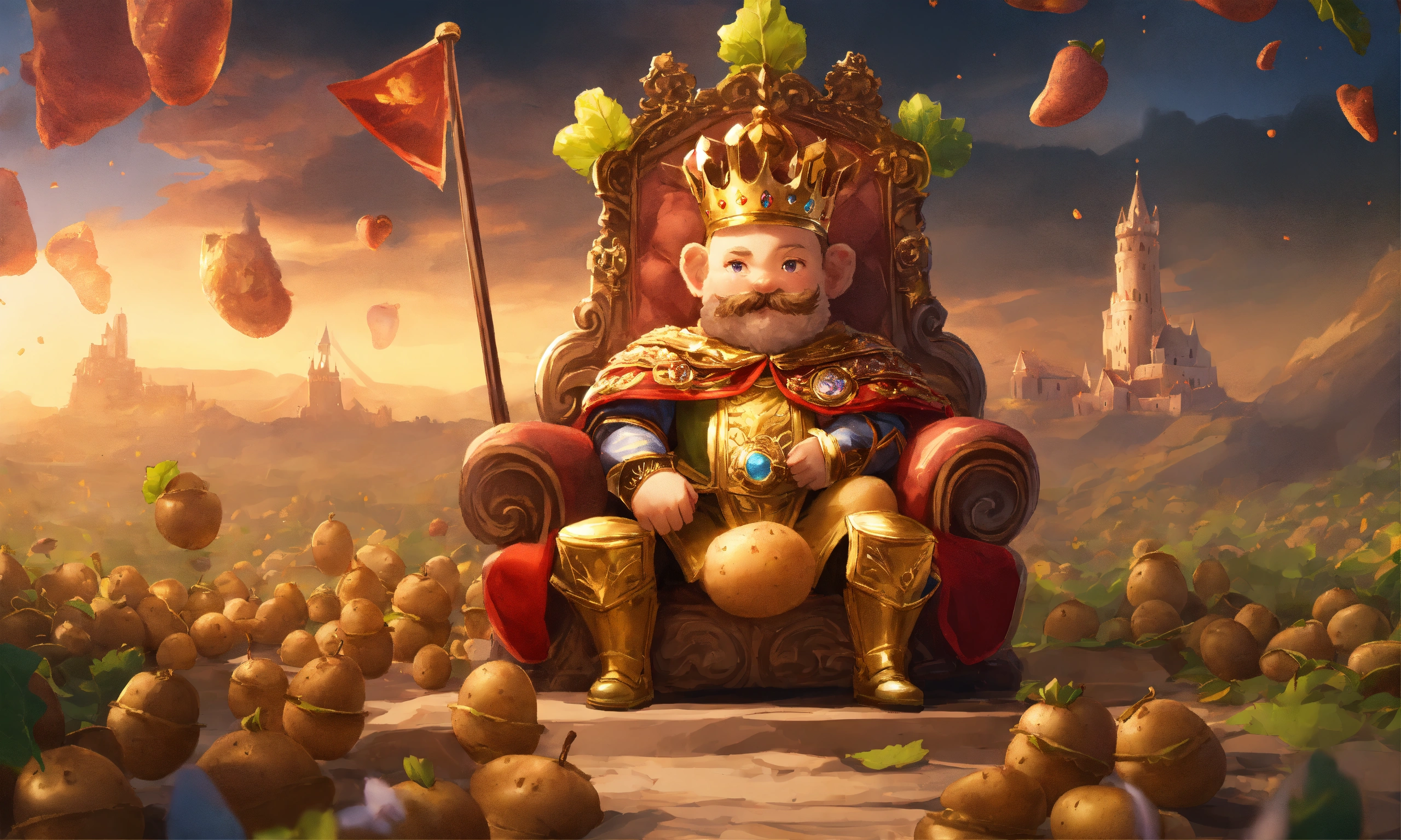 Lexica - Tiny potato kings wearing majestic crowns, sitting on thrones ...
