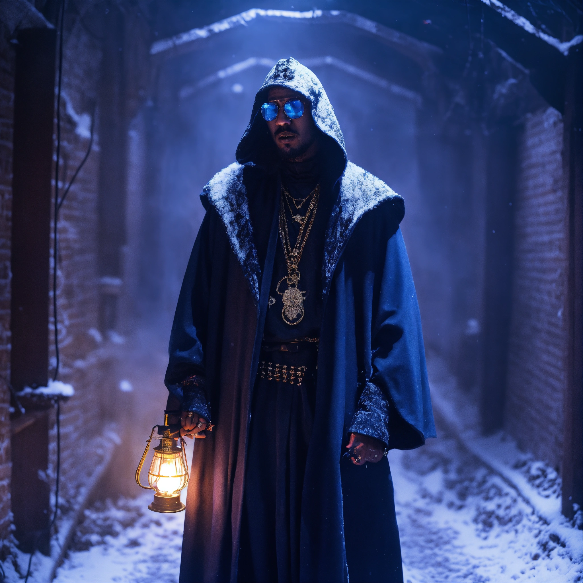 Lexica - New wave rapper on stage, indigo cape, in an indigo dracula ...