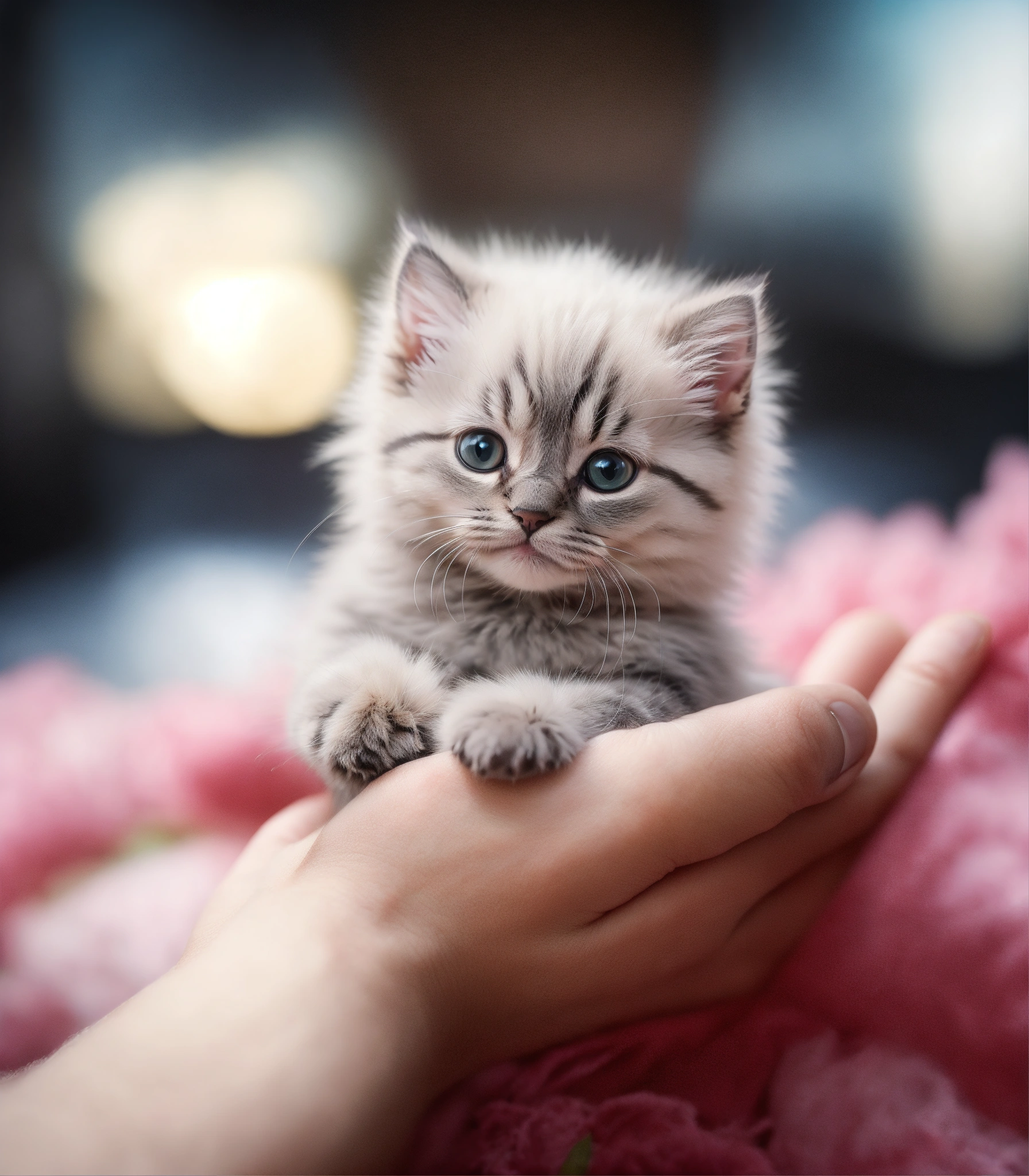 Lexica - Cute beautiful black mini kitten in the hands fluffy fantasy style
