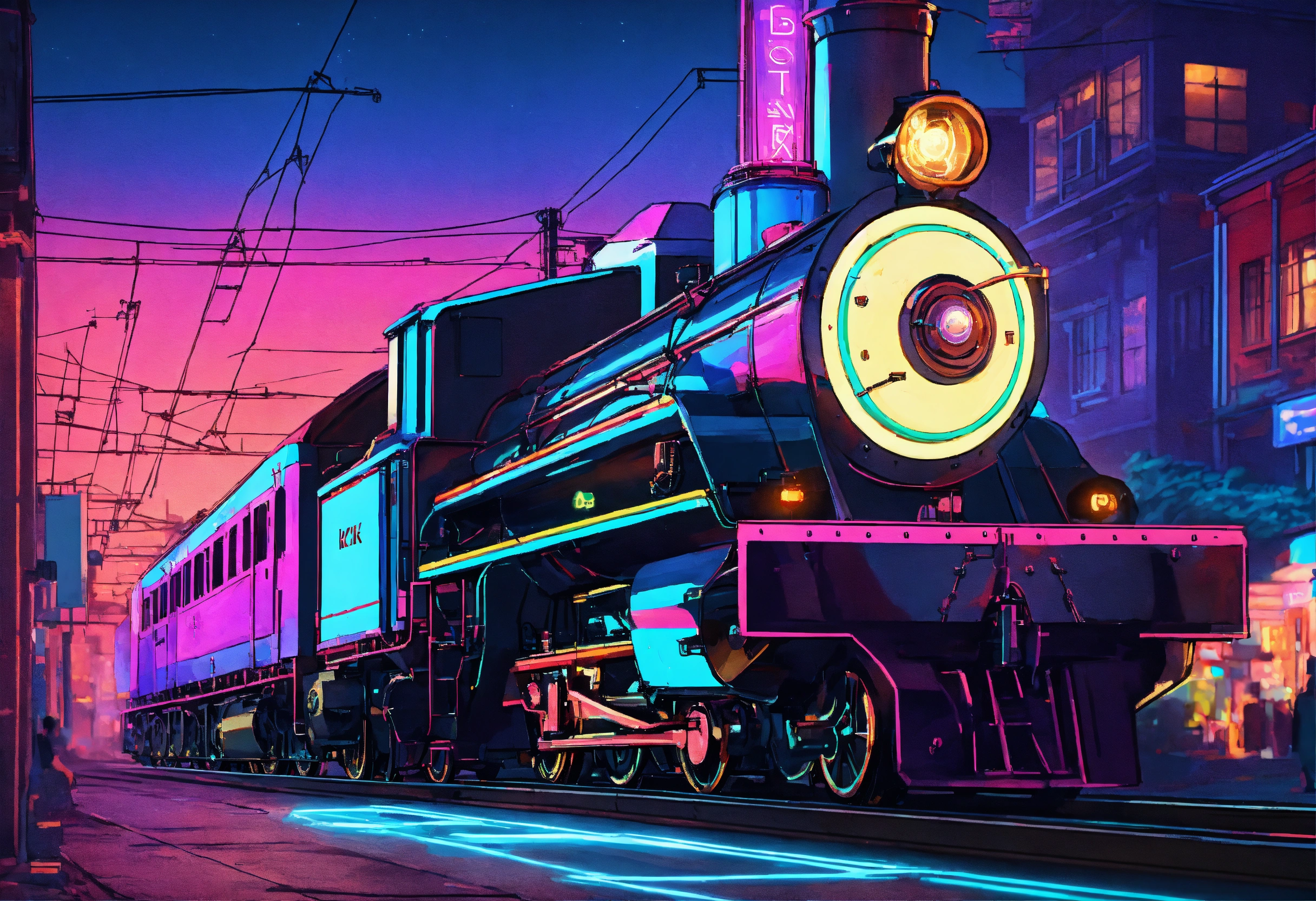 Lexica - 8k , masterpiece,Running in Neon City,Future steam locomotive