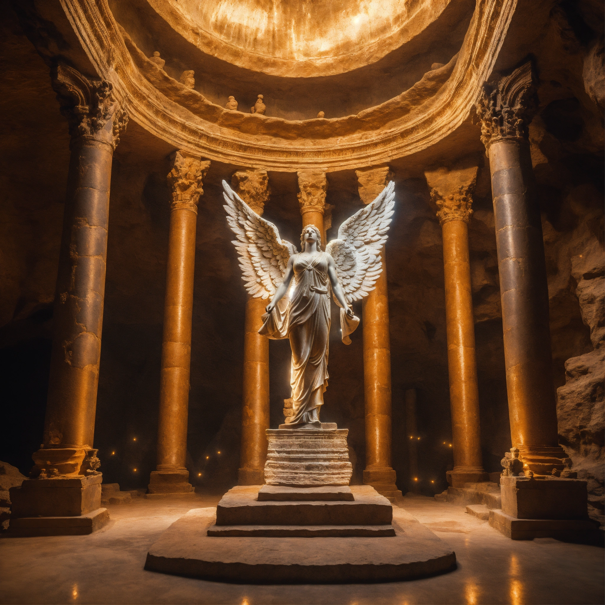 Lexica - Colossal angel statue on the bottom of a deep ornamented ...