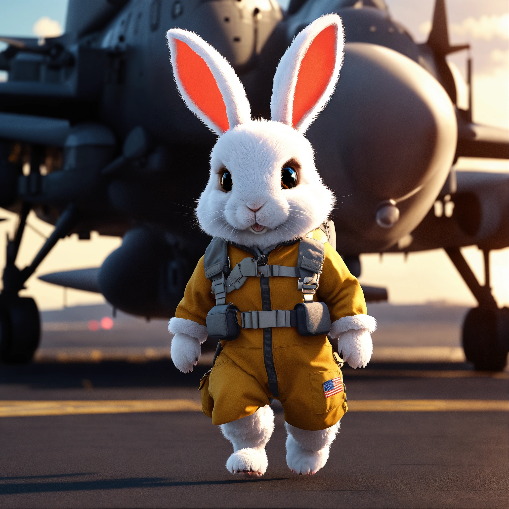 Lexica - A cute fluffy rabbit pilot walking on a military aircraft ...