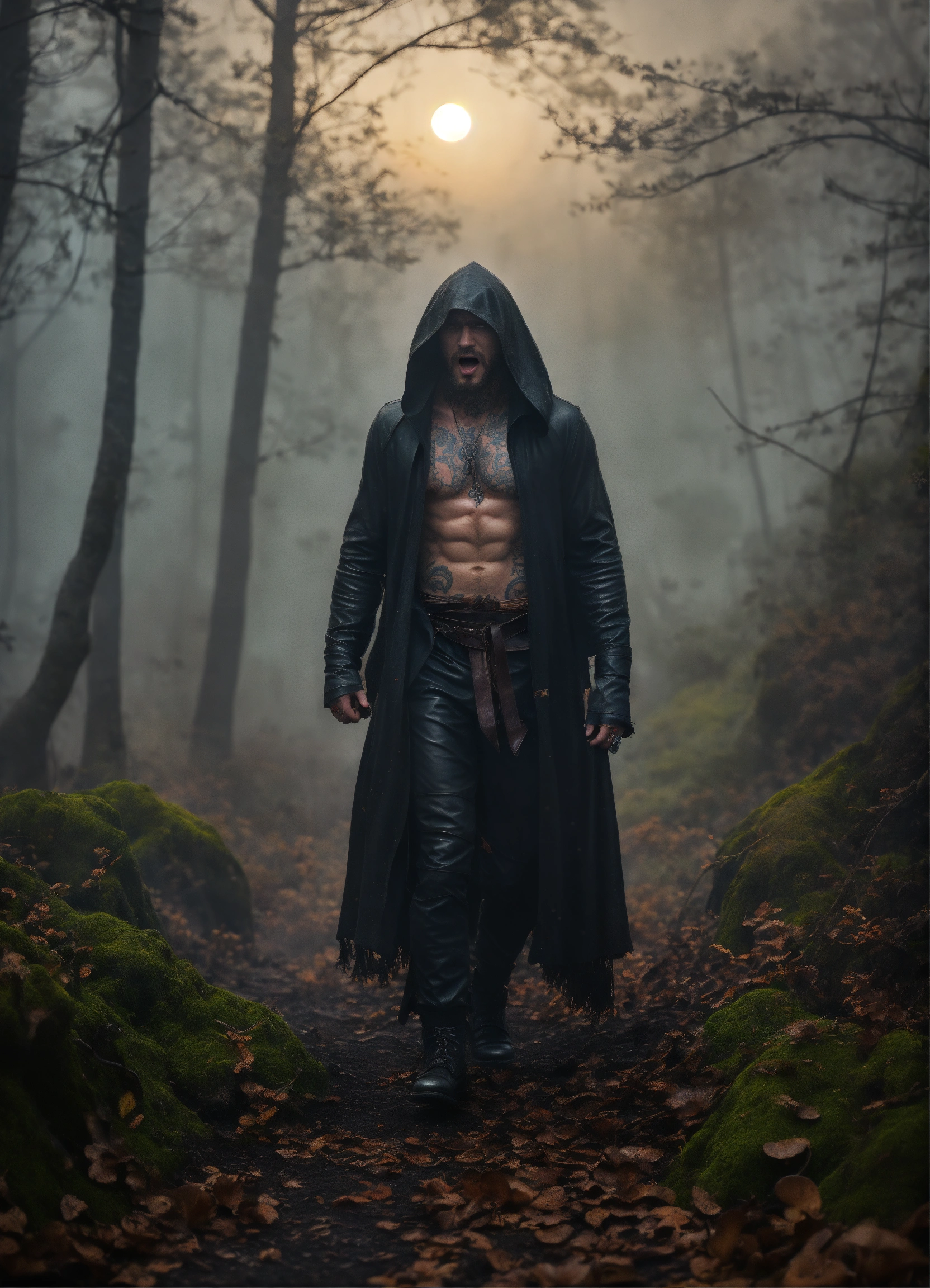 Lexica - In the style of an action movie poster, a thin shirtless hairy ...