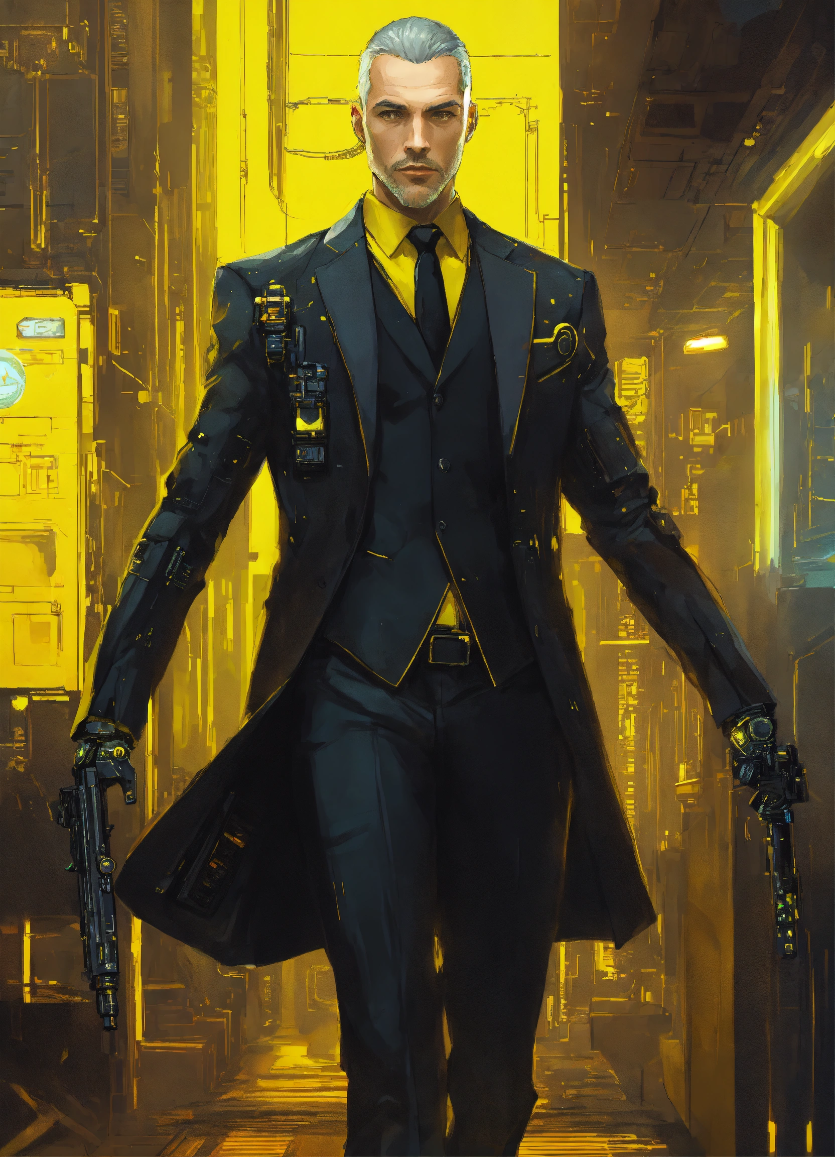 Lexica - Cyberpunk executive with dull yellow cybernetic parts. Mostly ...