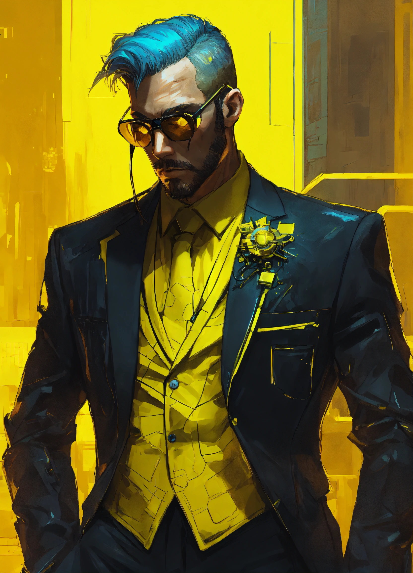 Lexica - Cyberpunk executive with dull yellow cybernetic parts. Mostly ...