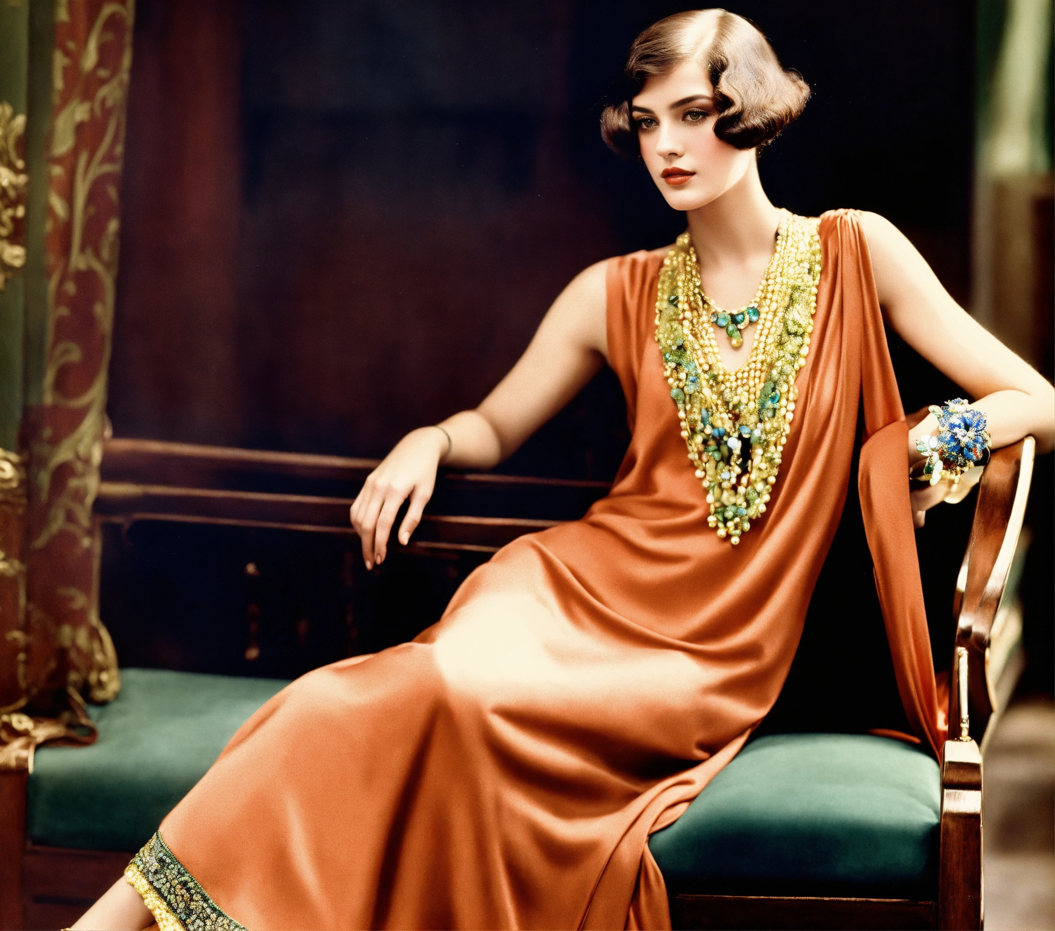 Lexica - Modelo,com vestido de época, 1920, na capa da revista vogue