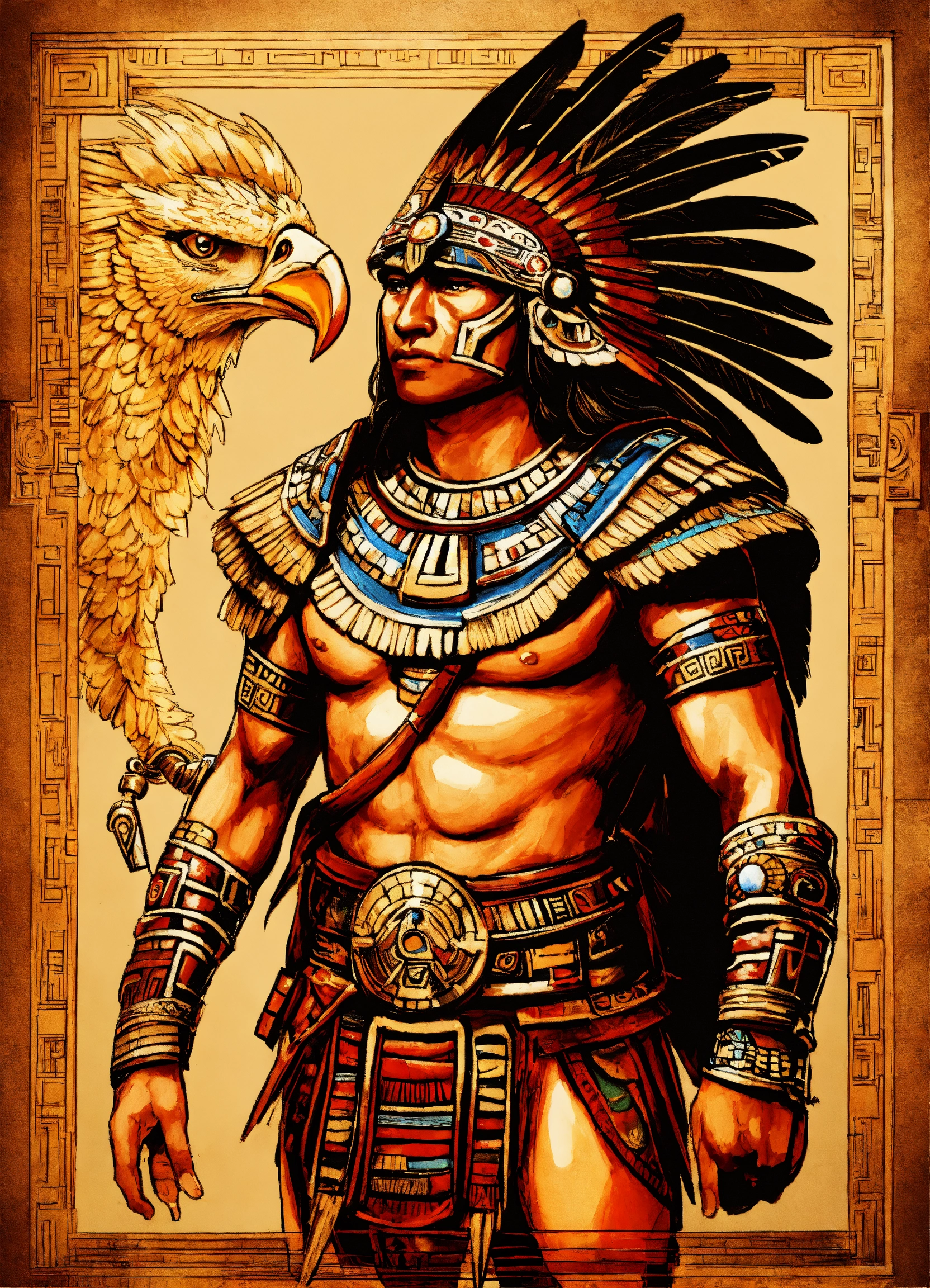 Lexica - Aztec eagle Warrior, drawing