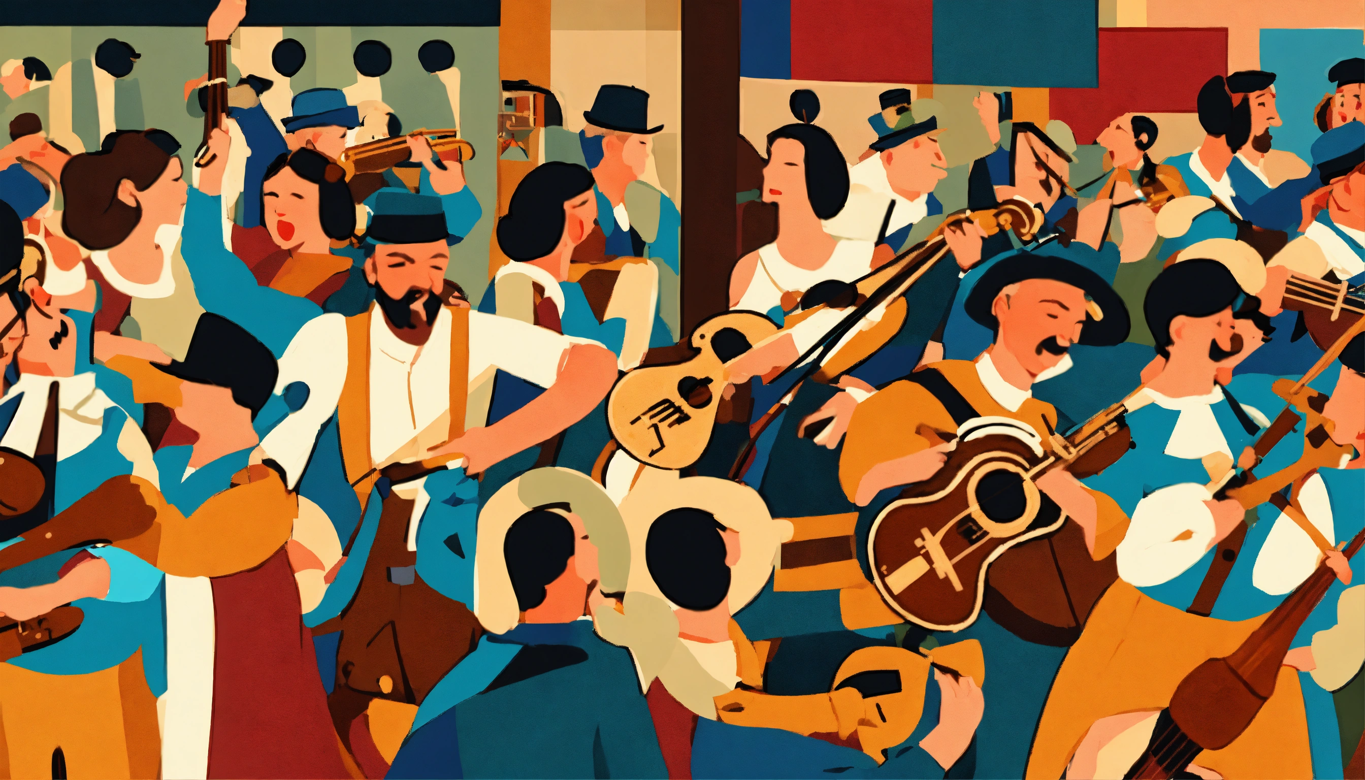 Lexica - Stylized abstract art of German folk musicians playing music ...