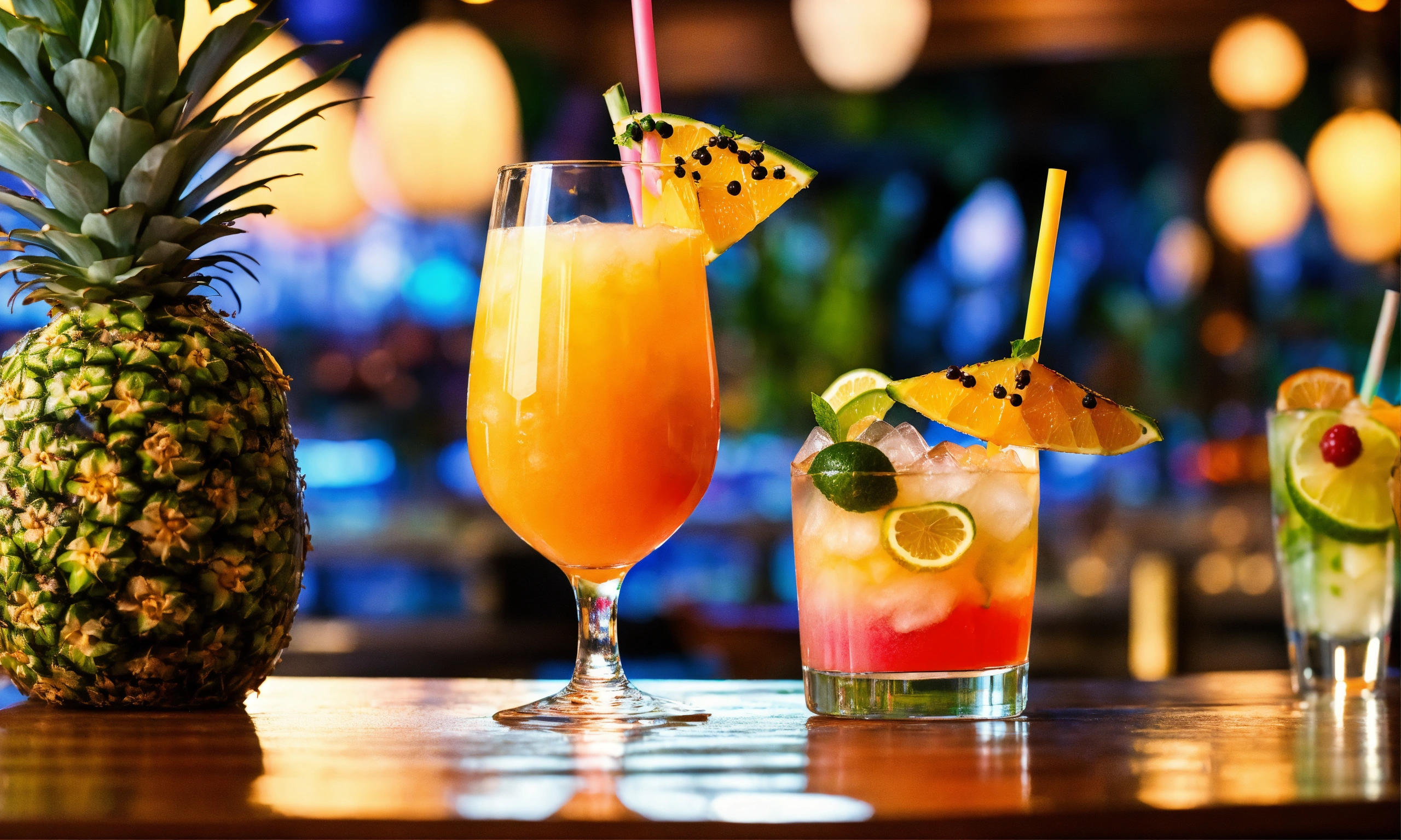 Lexica - Tropical drinks, behind is the bar defocus, 8k, high quality ...