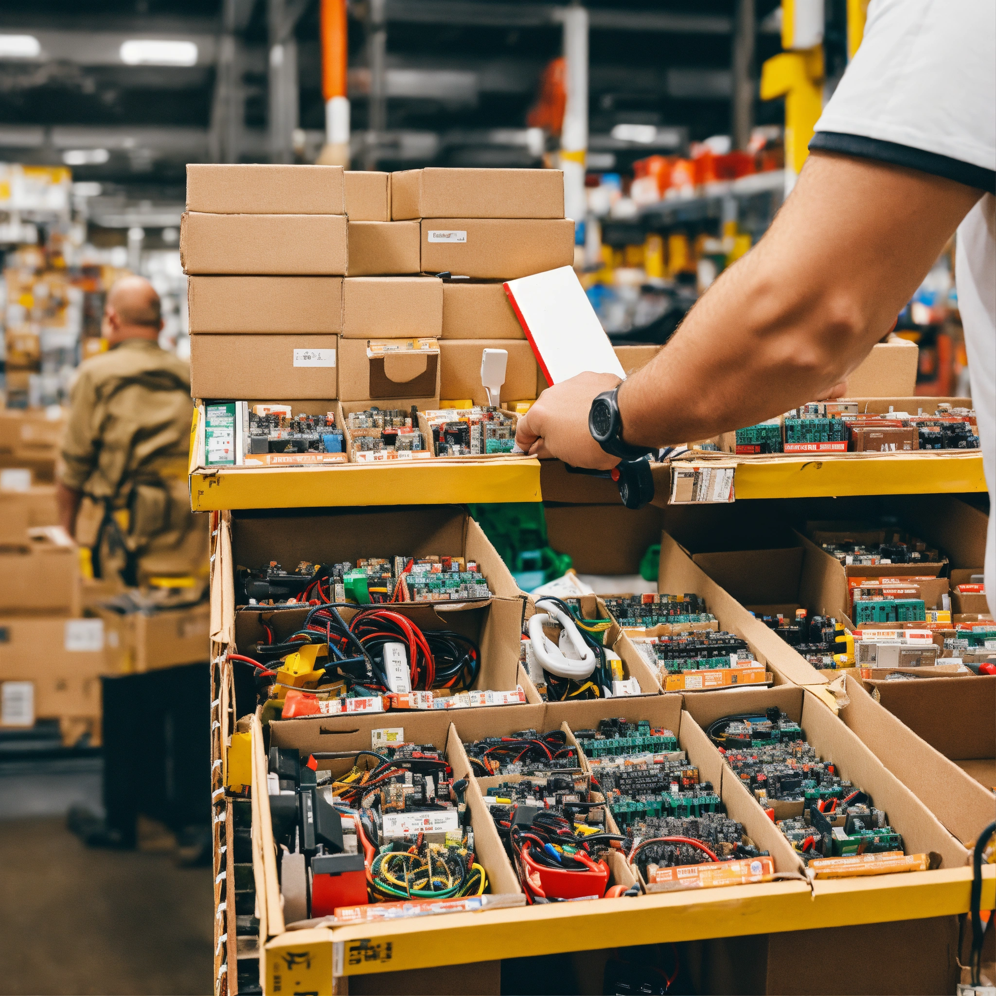 Lexica - Location inside an electrical store. A man hands a box of ...