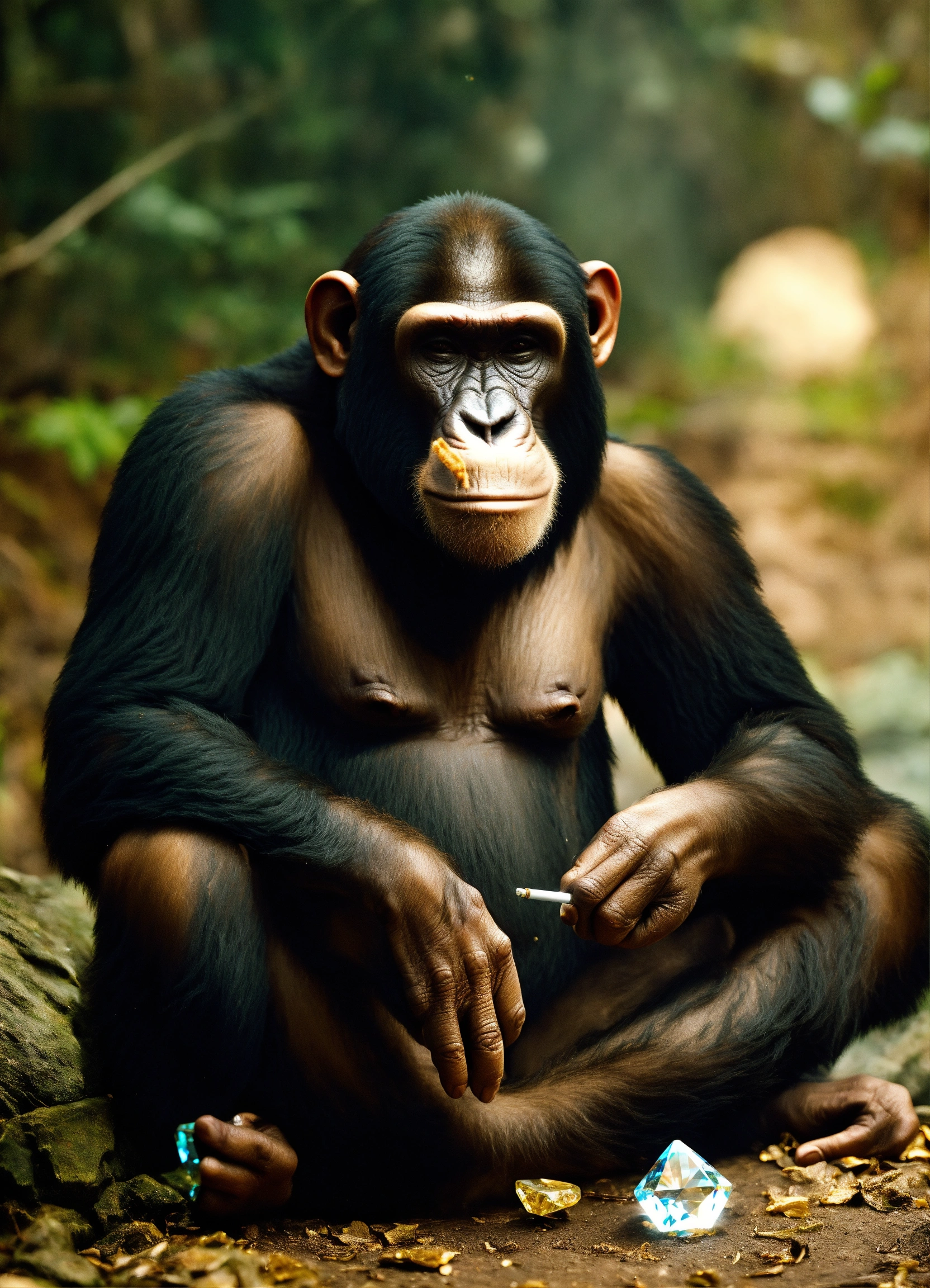 Lexica - A bored ape smoking diamonds