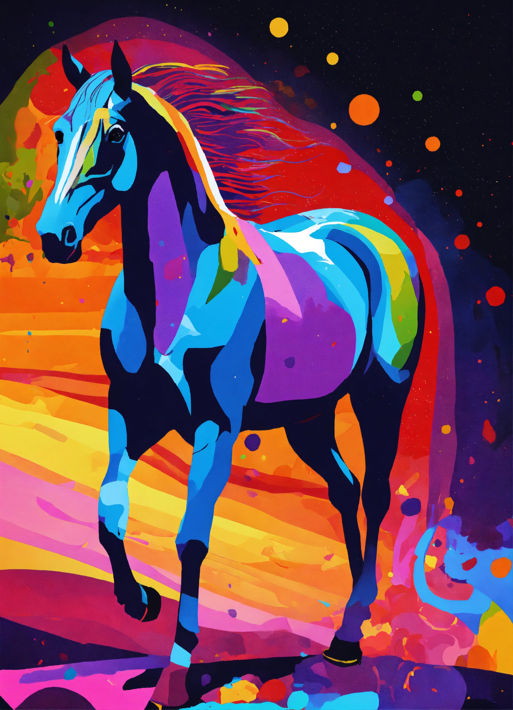 Lexica - A dada graphic design painting with bright colors of a horse ...