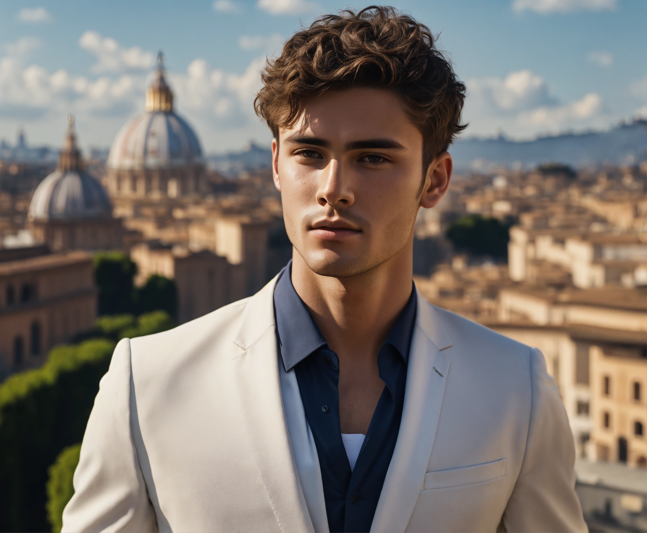 Lexica - Close up of one young male model in whiteclothes looking to ...