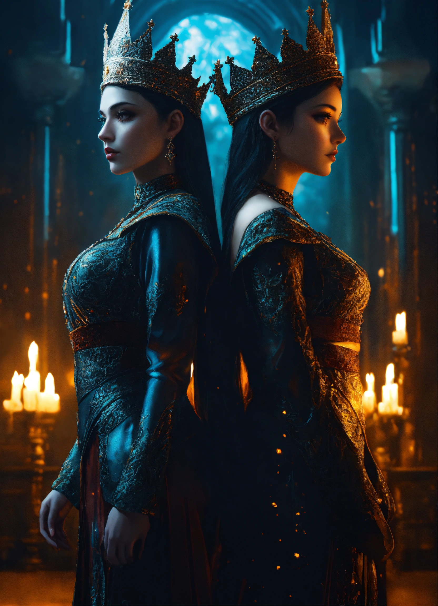 Lexica - Two beautiful queens of darkness standing back to back, mystic ...