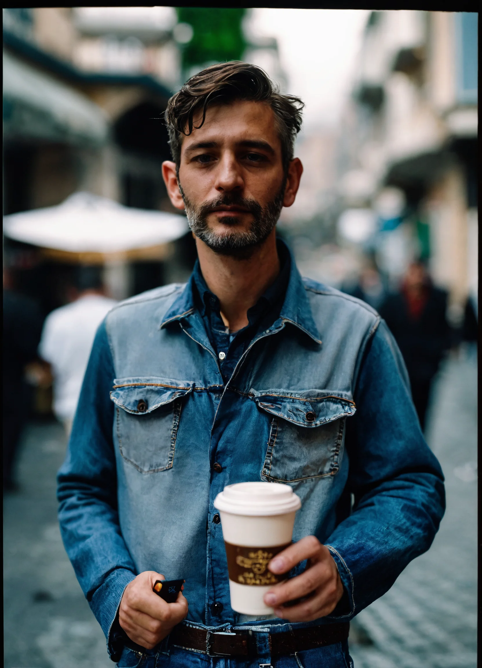 Lexica - A american white man aged 30s wears a denim trousers designed ...