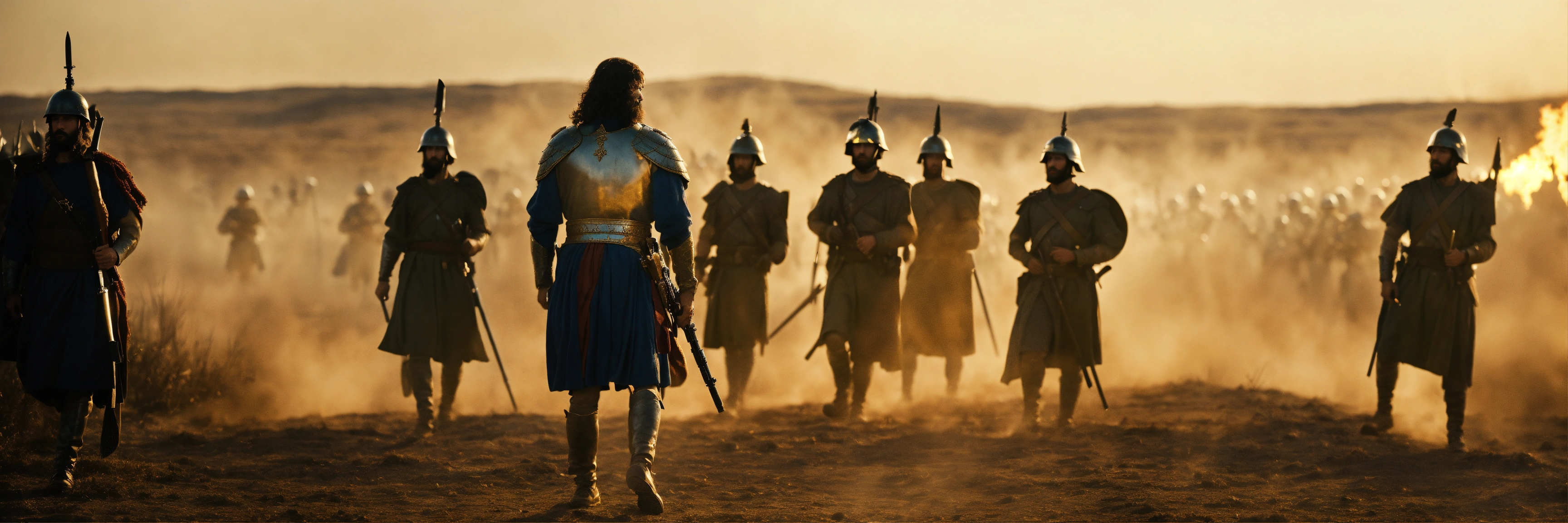 Lexica - Biblical portrait of King David in the battlefield, blurred ...