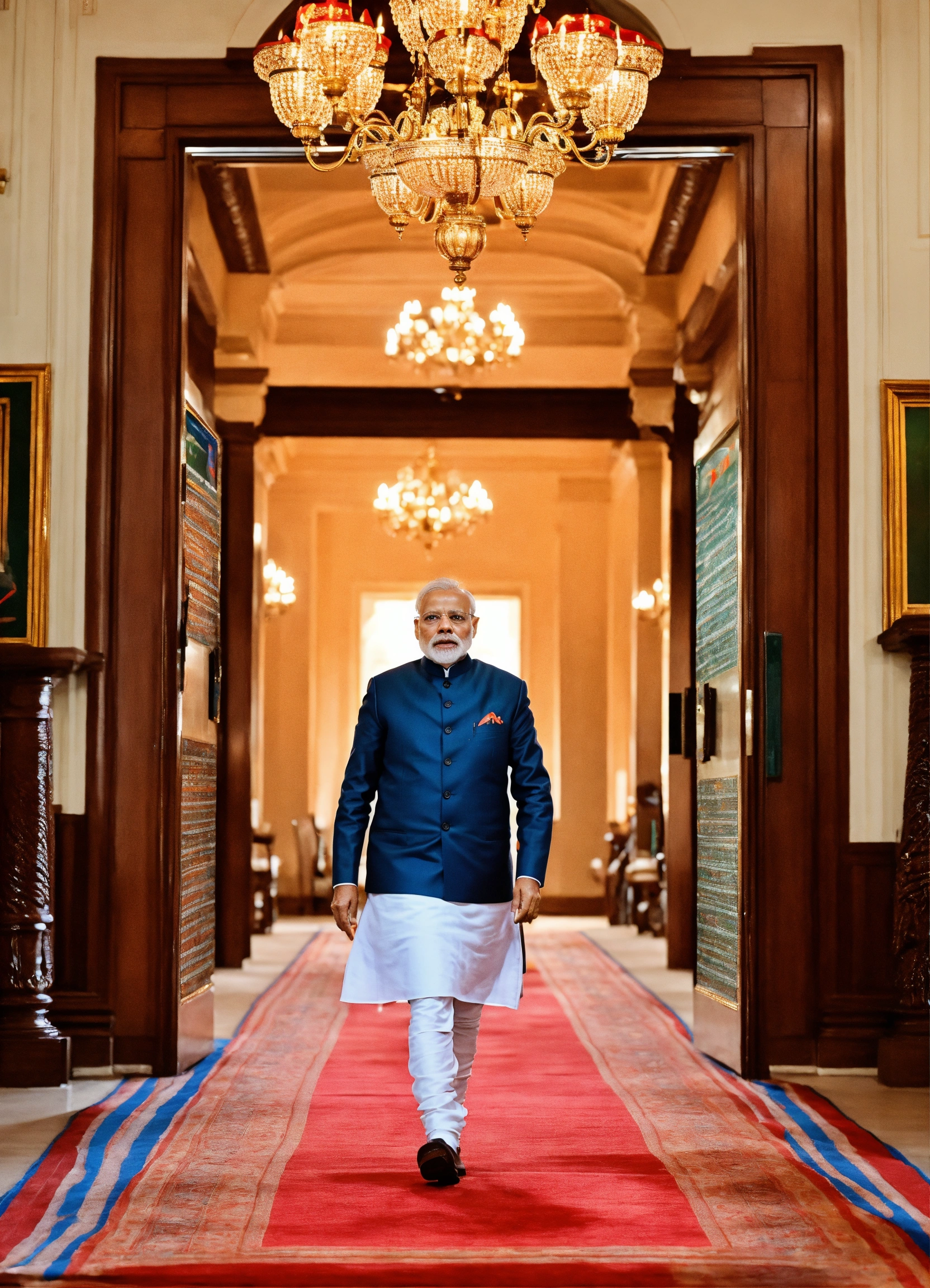 Lexica - Realistic picture of prime minister, modi, walking down from ...