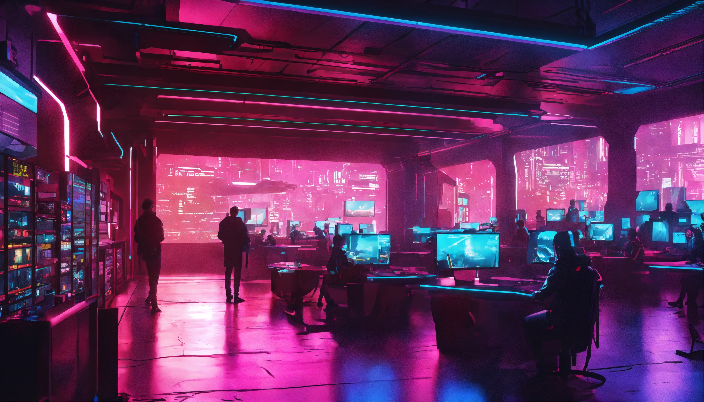 Lexica - Futuristic room full of phones, people, zoom out, cyberpunk ...