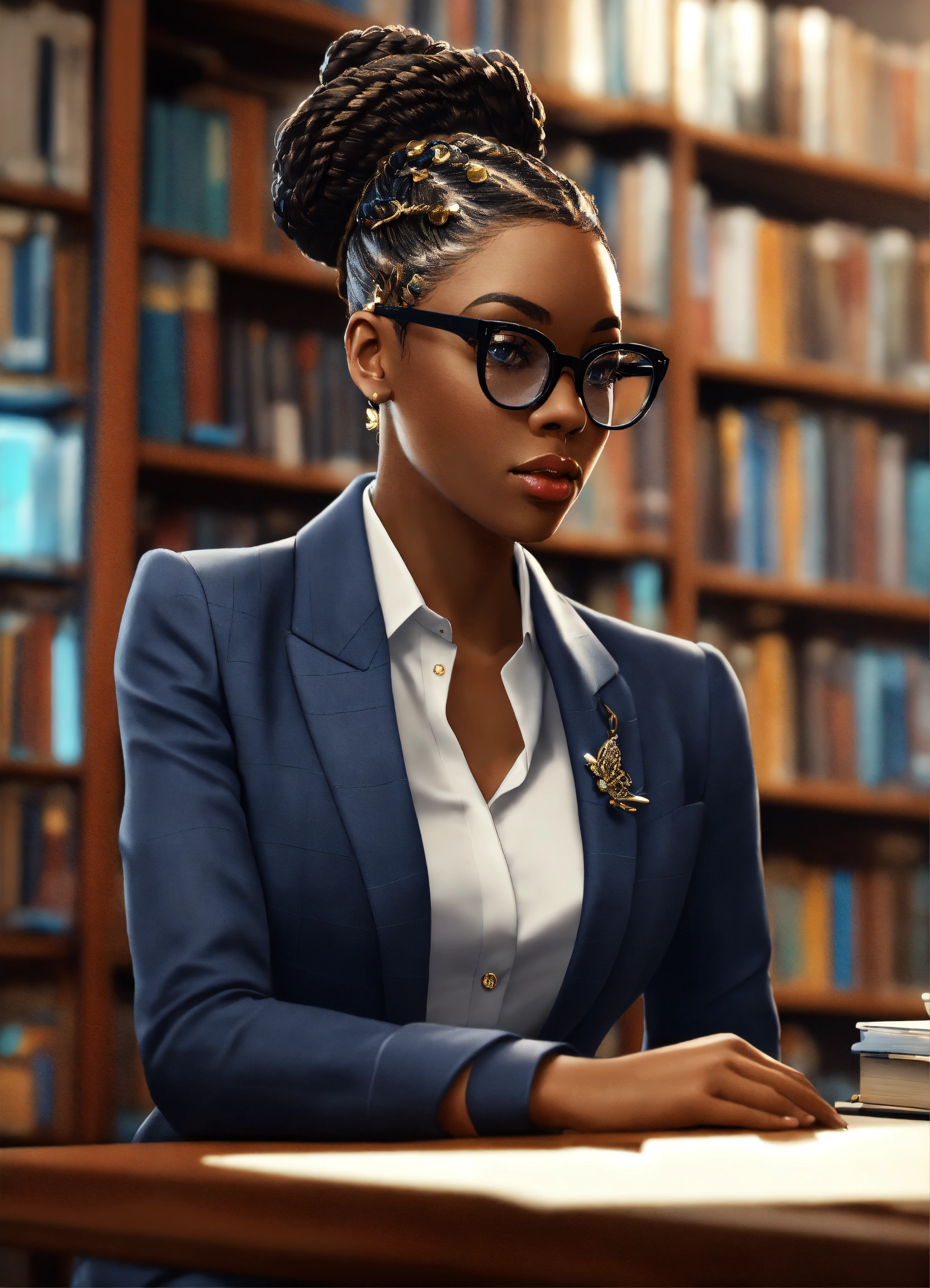 Lexica - HD 3d render of an alluring stunning and studious Black woman ...