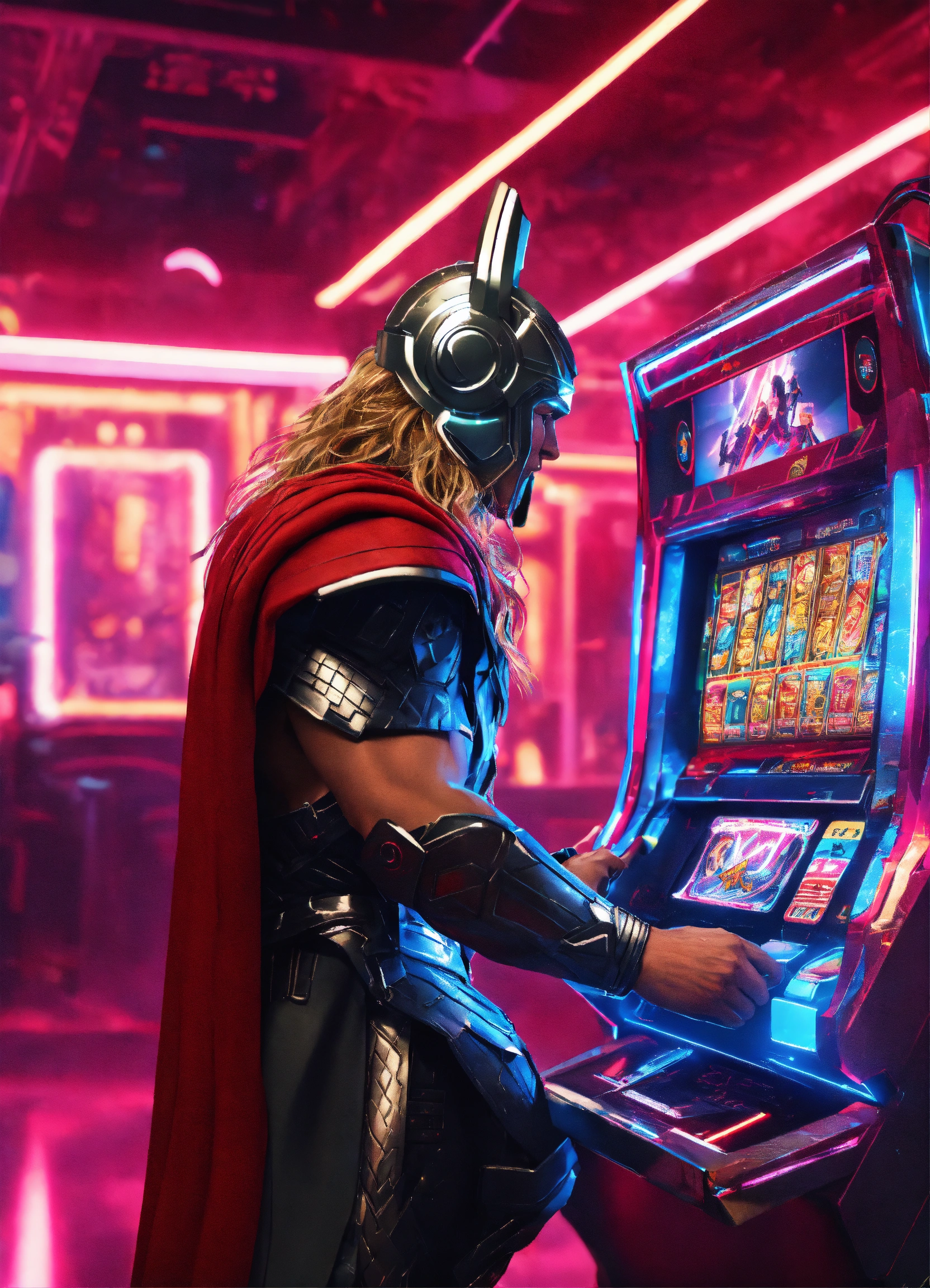 Lexica - 3D realistic THOR playing slot machine FUTURISTIC WITH SLOT ...