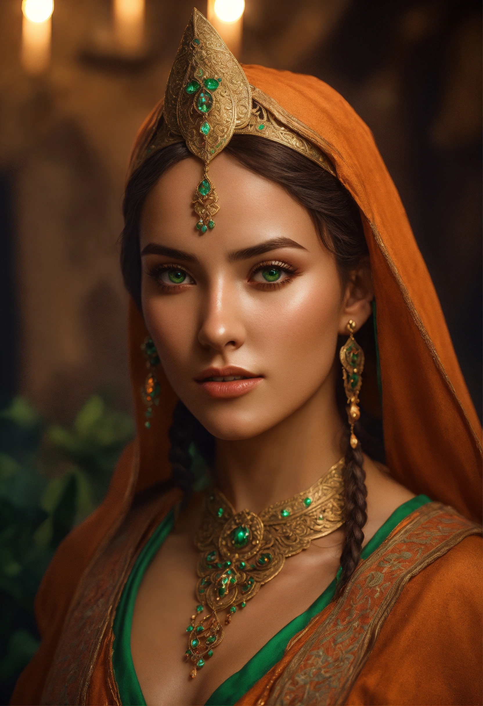 Lexica - Tamerlane female elf in medieval style, turkish clothes, green ...