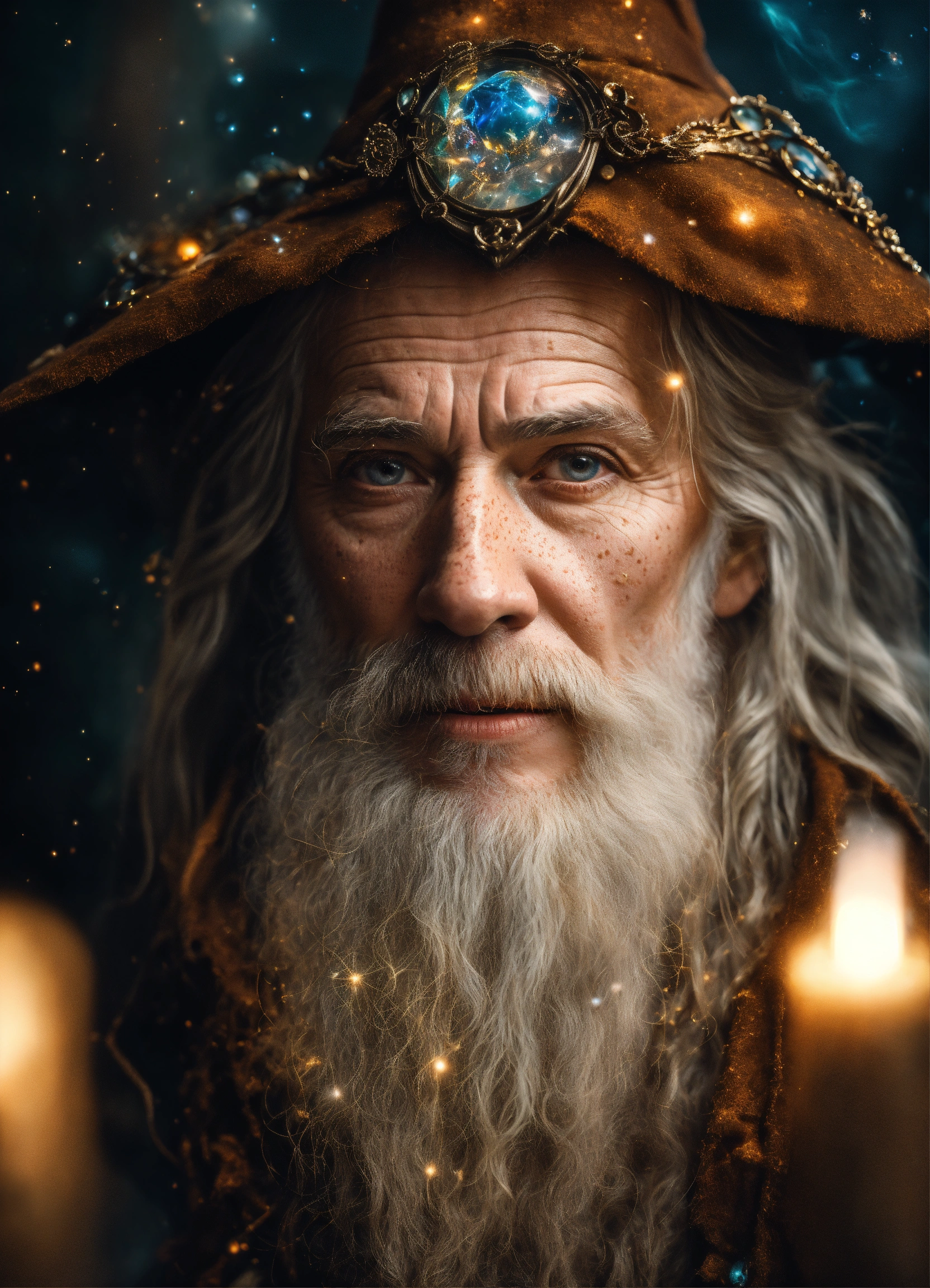 Lexica - Hyper-realistic glamour portrait of an old wizard surrounded ...