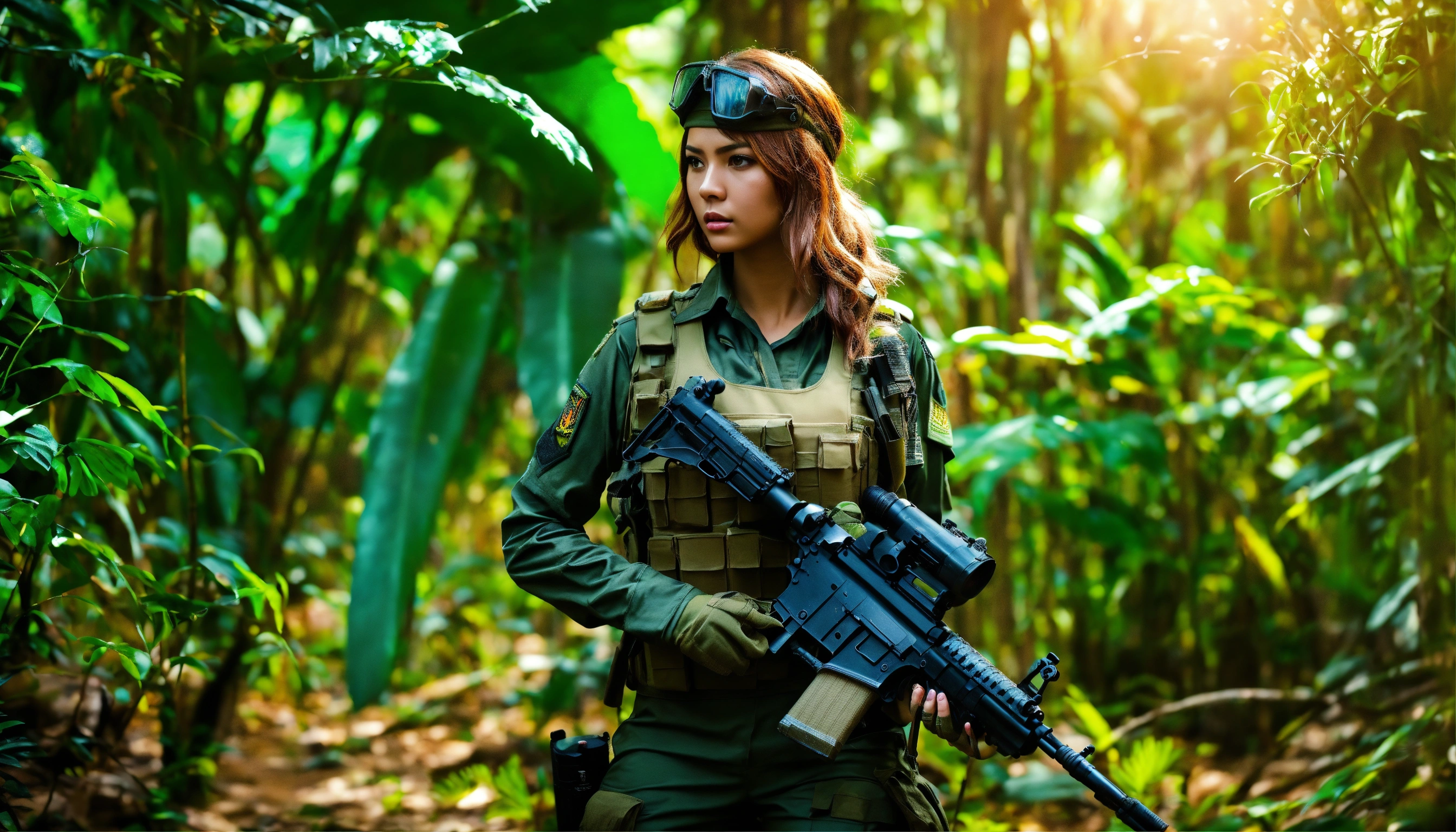 Lexica - Female commandos cosplay in jungle, perfect face, full ...