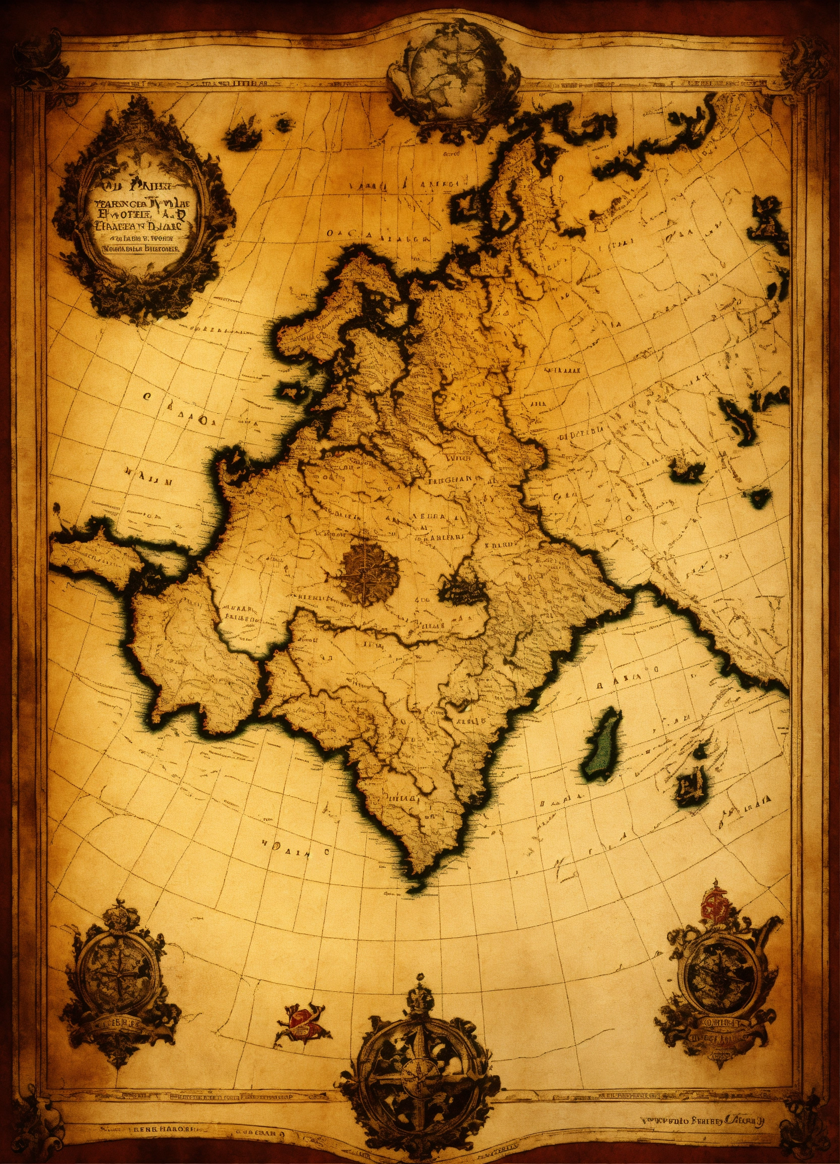 Lexica - Old pirate world map showing France and England, hd style, 4k