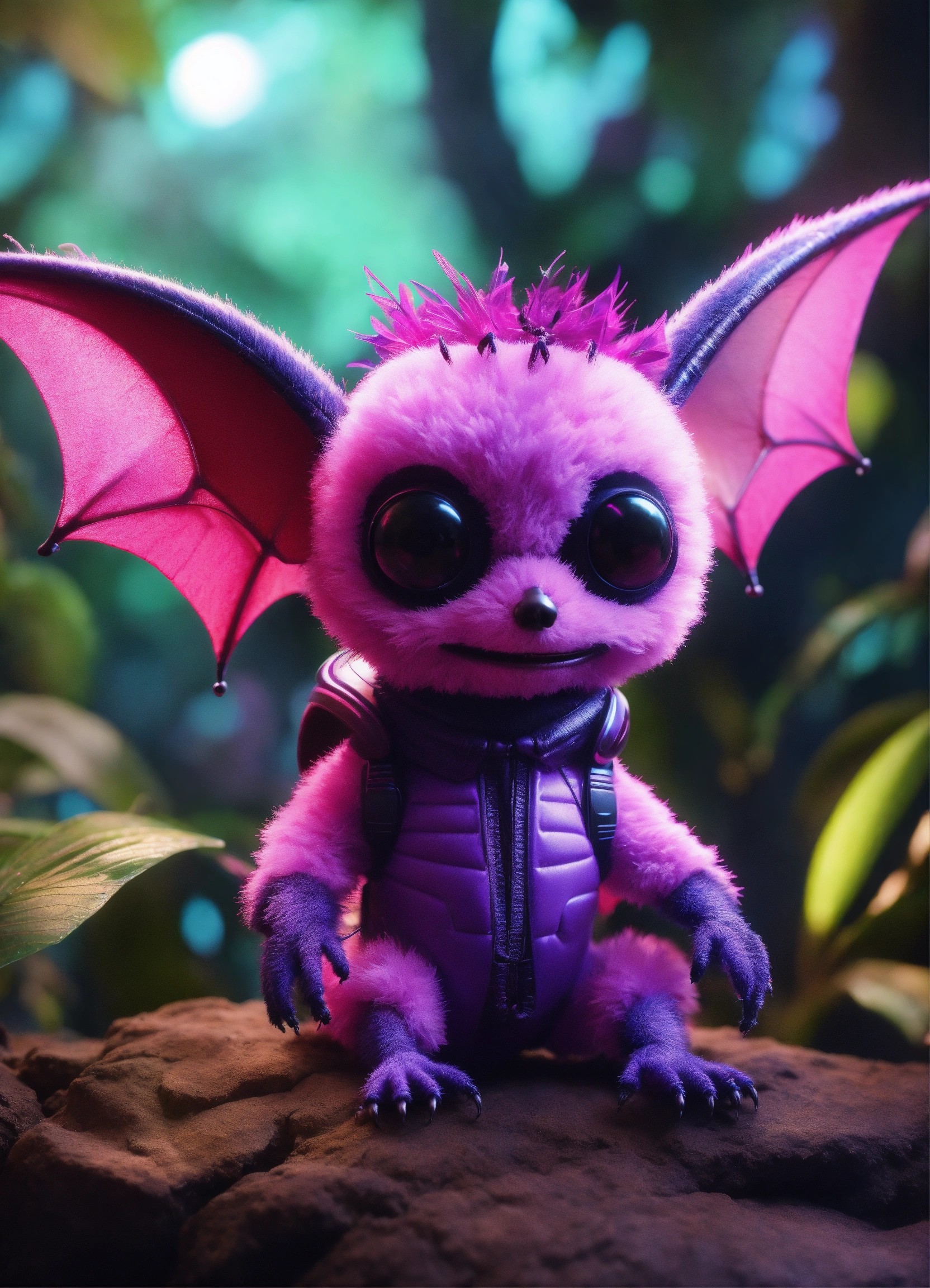 Lexica - Cute fuzzy pink and purple alien fruitbat character with bug ...