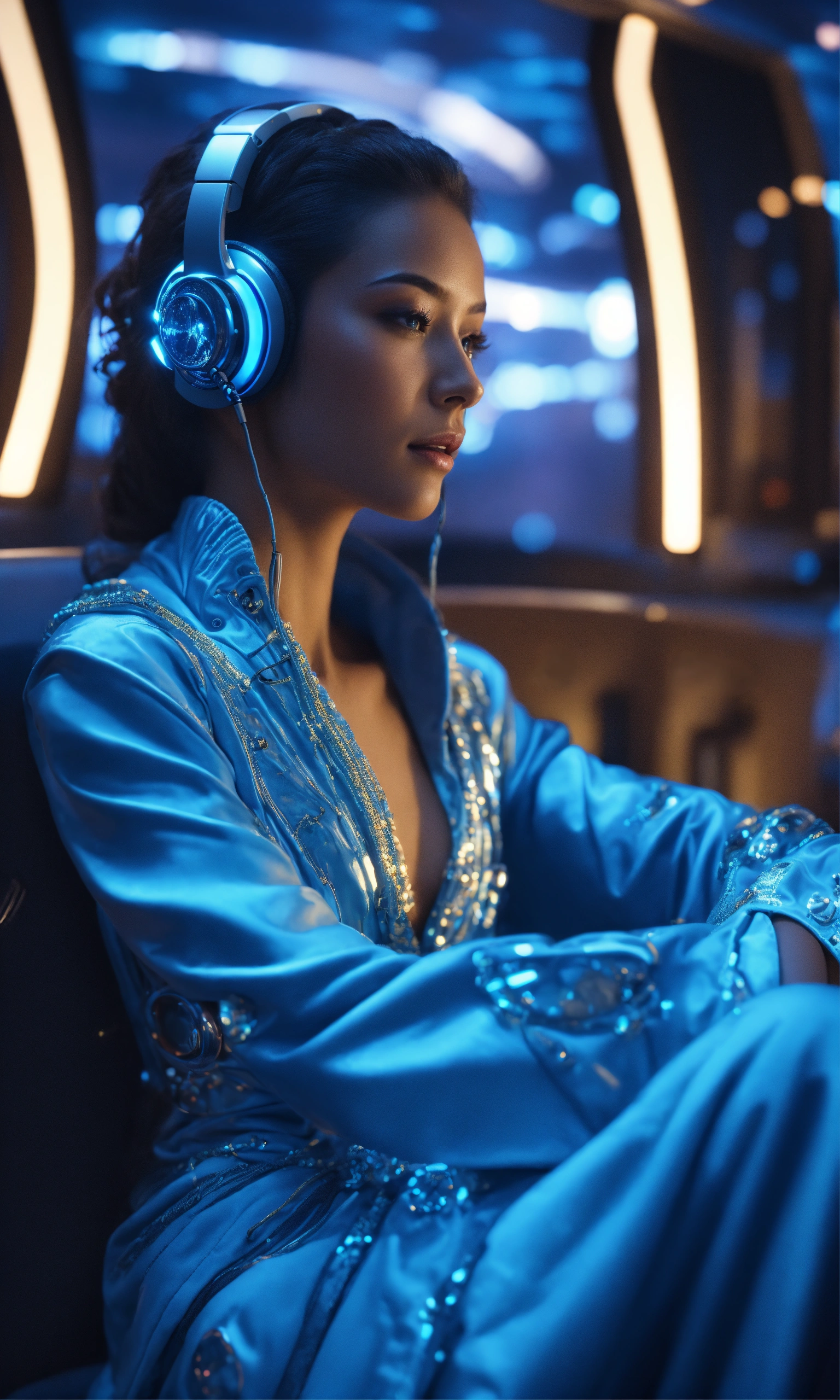Lexica - Zoom out from a beautiful blue skin humanoid female, wearing a ...
