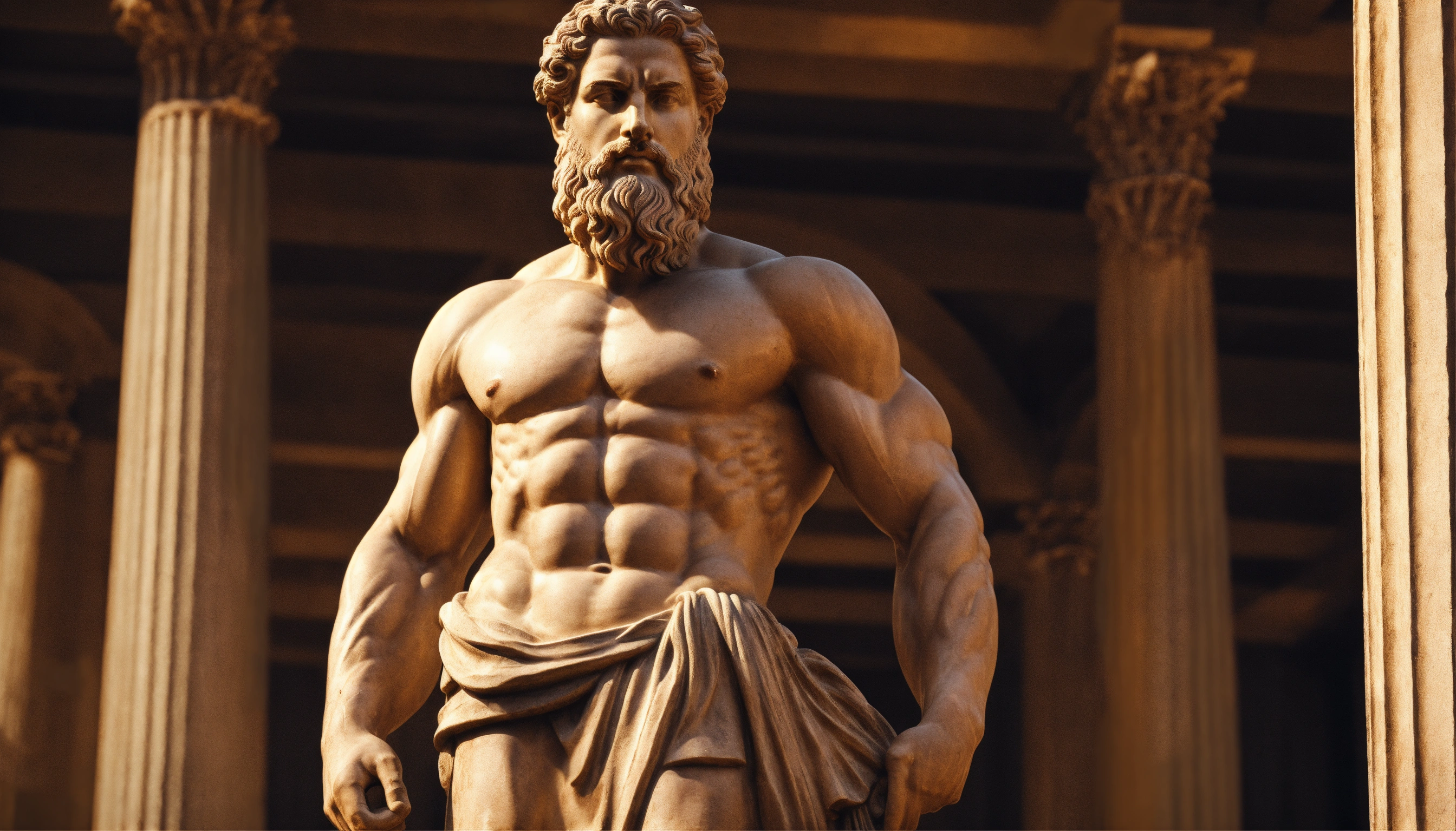 Lexica - Stoic statue, strong body, muscle, bearded, handsome man ...