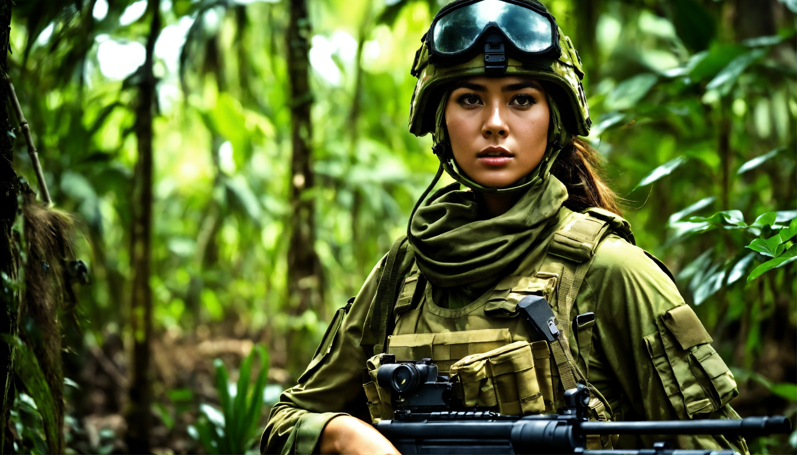 Lexica - Female commandos in jungle, perfect face, full camouflage, HDR ...