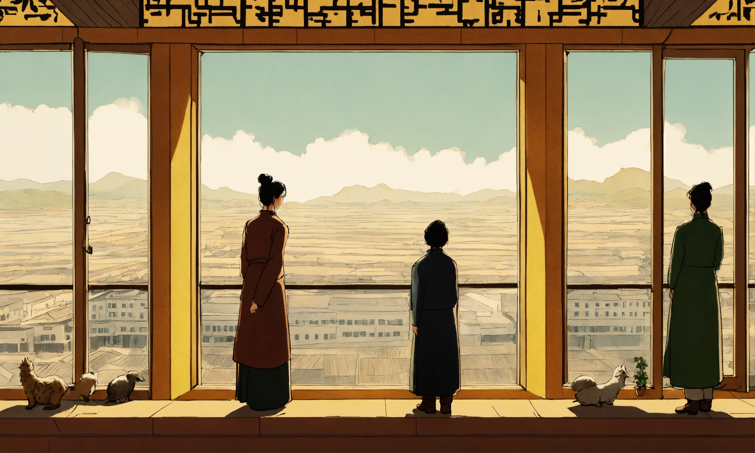 Lexica - Some people look over tall building windows, rural china ...