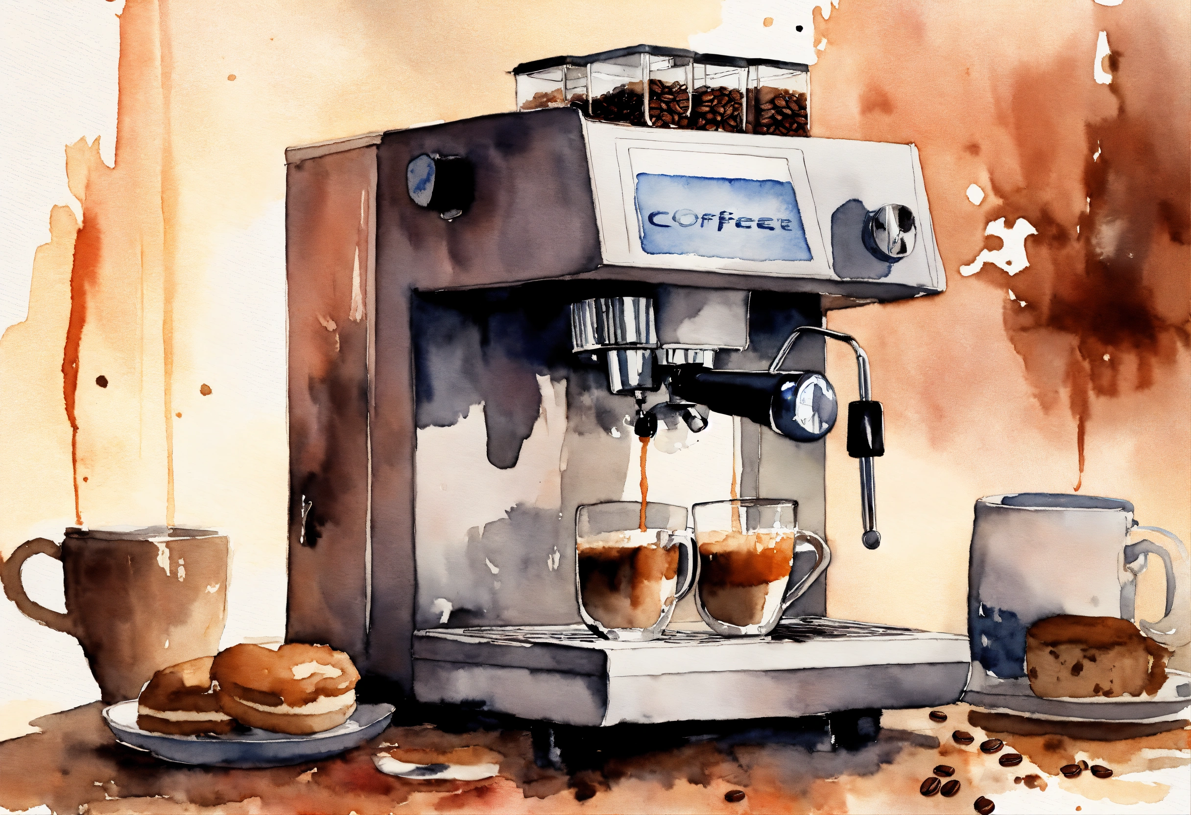 Lexica - Coffee machine , Watercolor, art, 8k