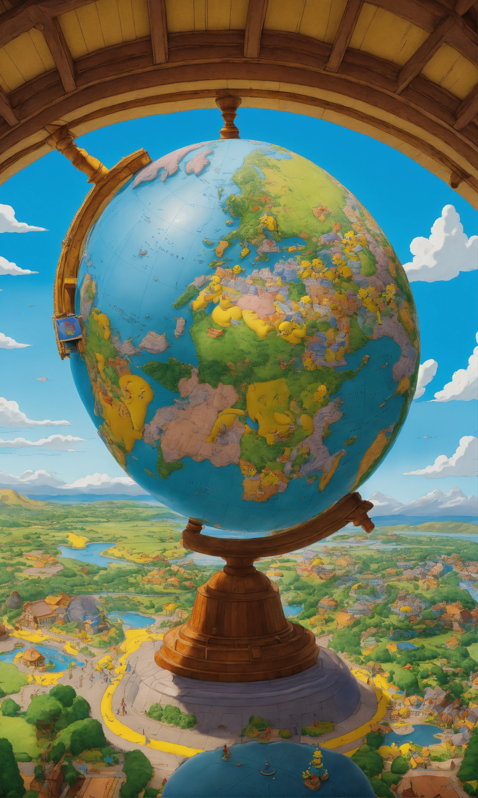 Lexica - The simpsons looking at the globe of the Earth, hyper realiste