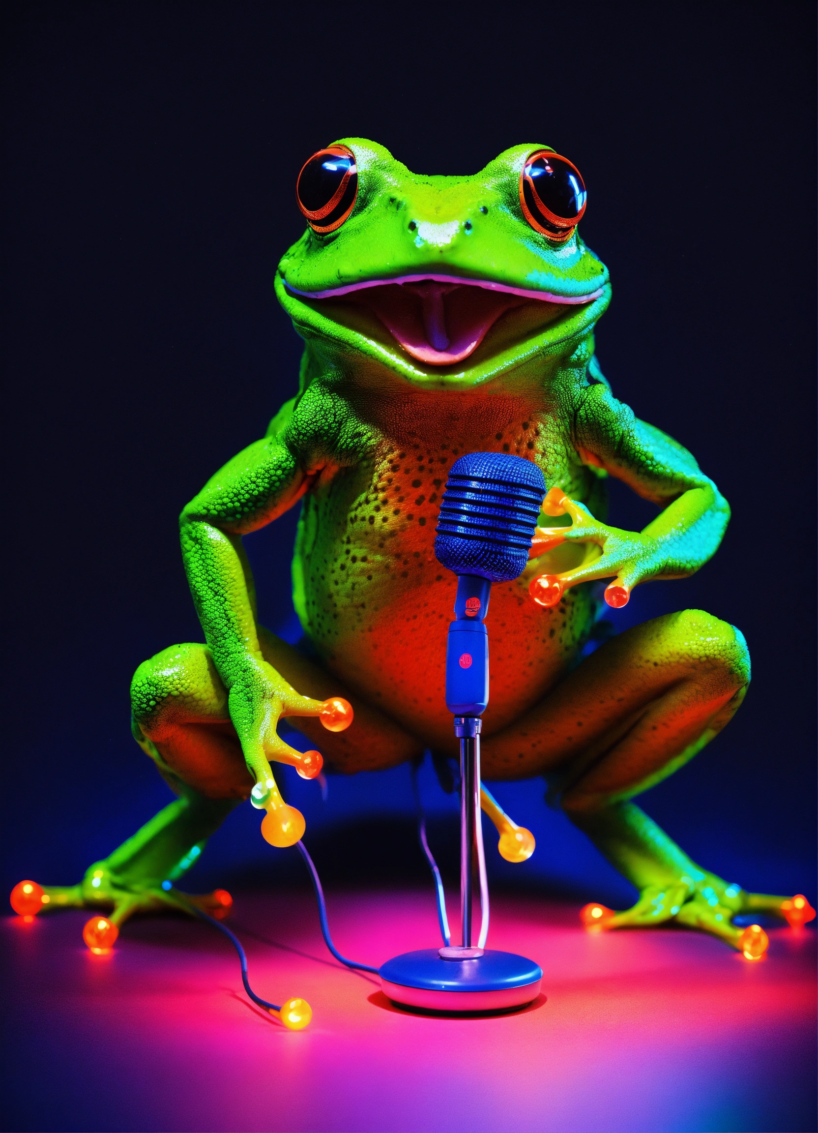 Lexica - Crazy singing fluroszing frog with a microphone in neon colors ...