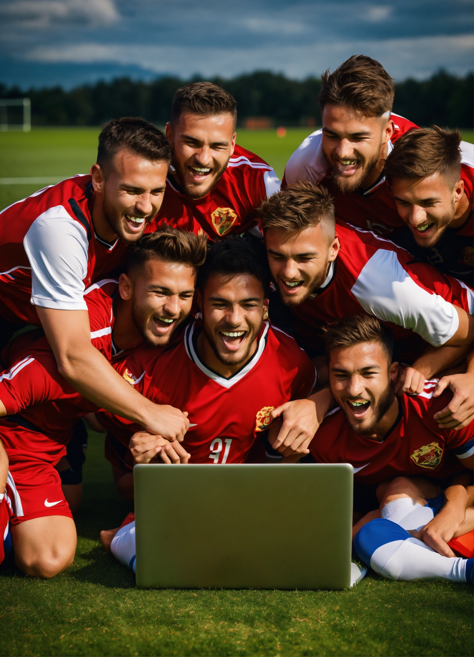 Lexica - Soccer team play on laptop bet website they are happy to win