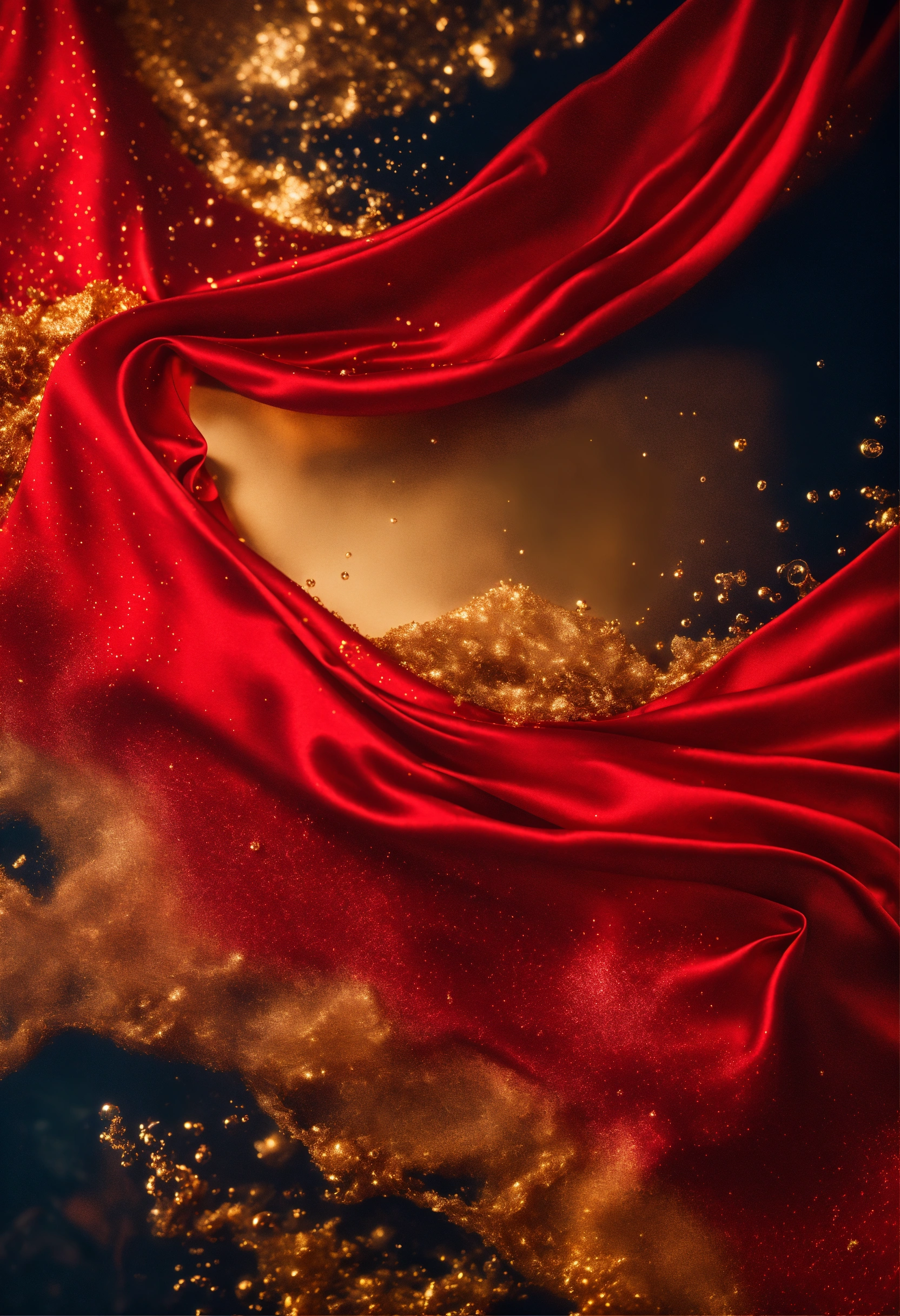 Lexica - Luxury red silk background, add gold sparkling dust, inside ...